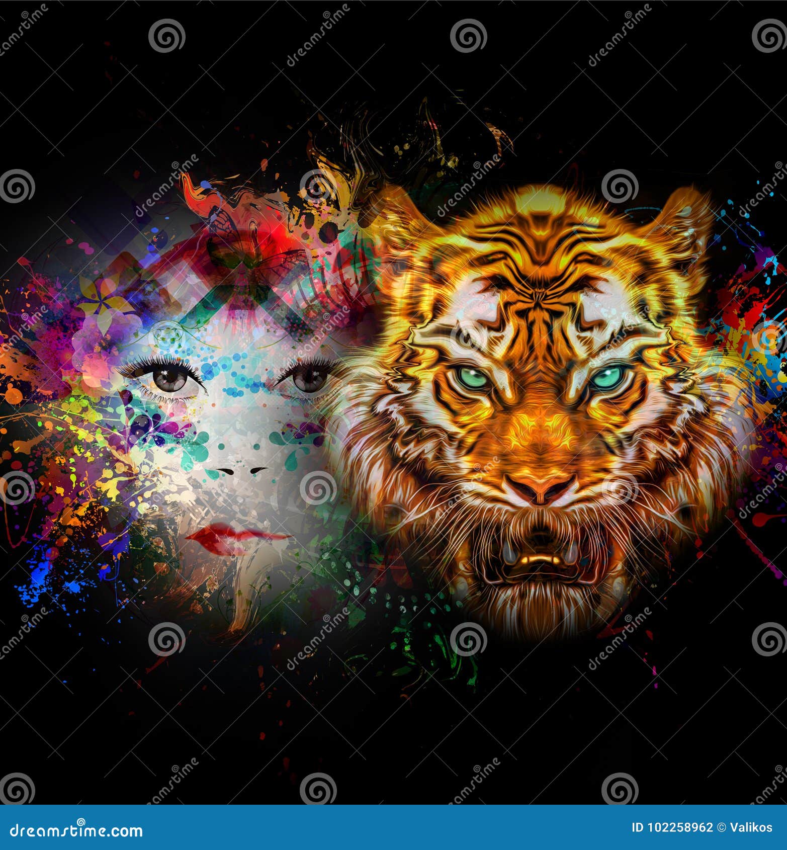 Tiger Head on Abstract Background Stock Illustration - Illustration of ...