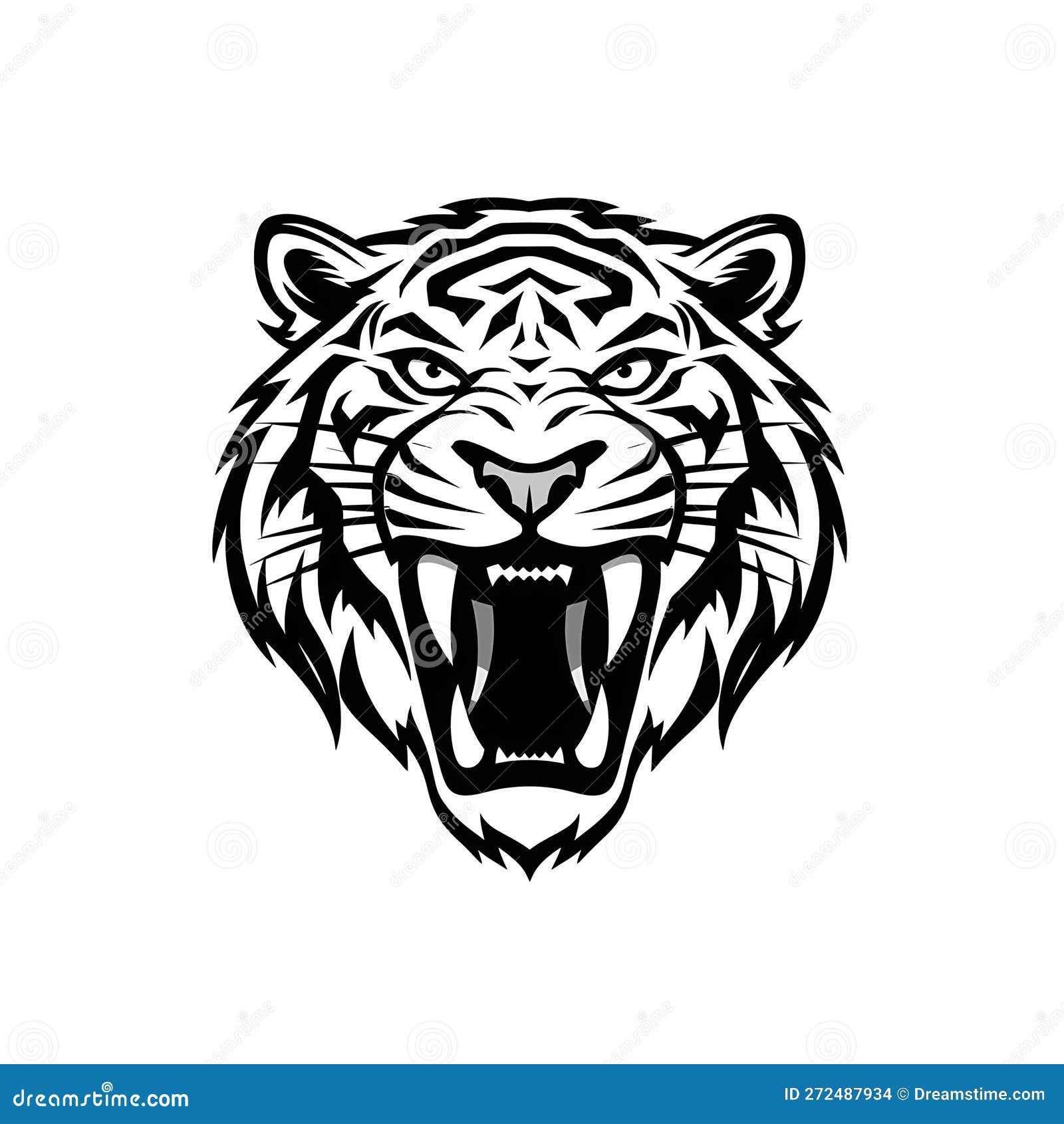 Tiger Head Black and White Illustration. Generative AI Stock ...