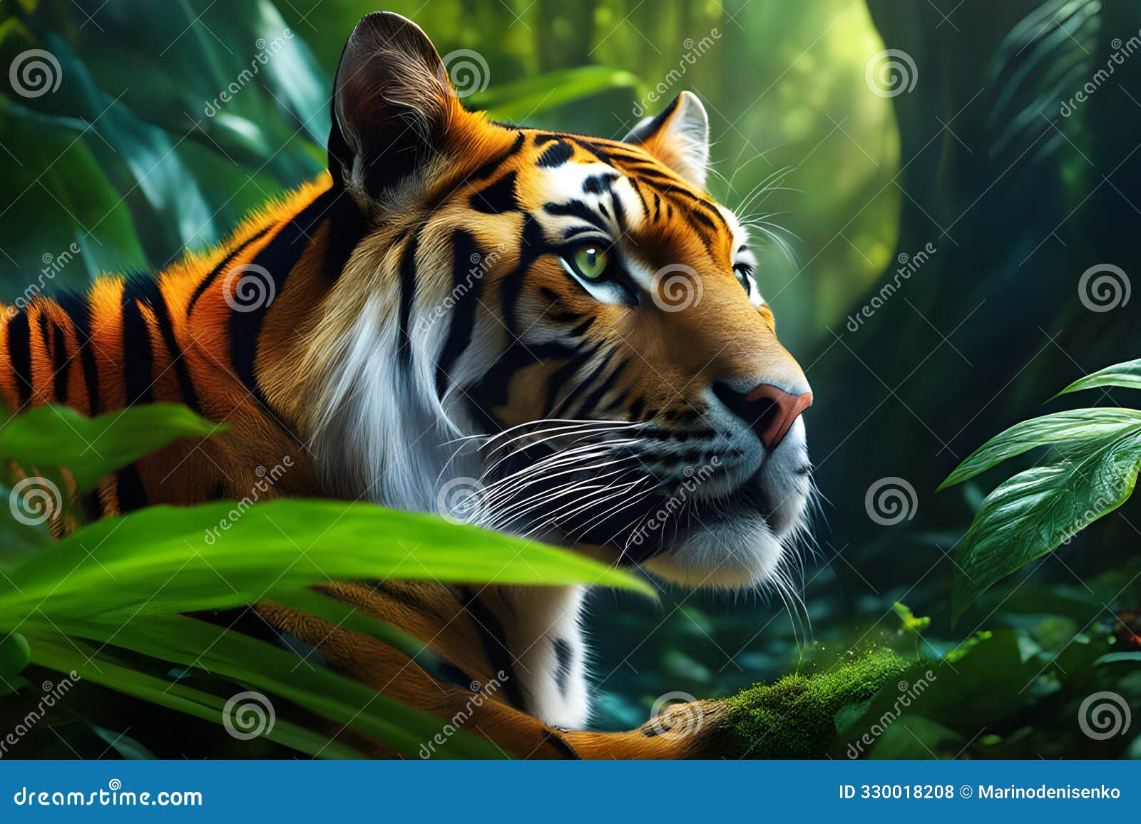 Tiger Head Close Up in Jungle Stock Illustration - Illustration of ...