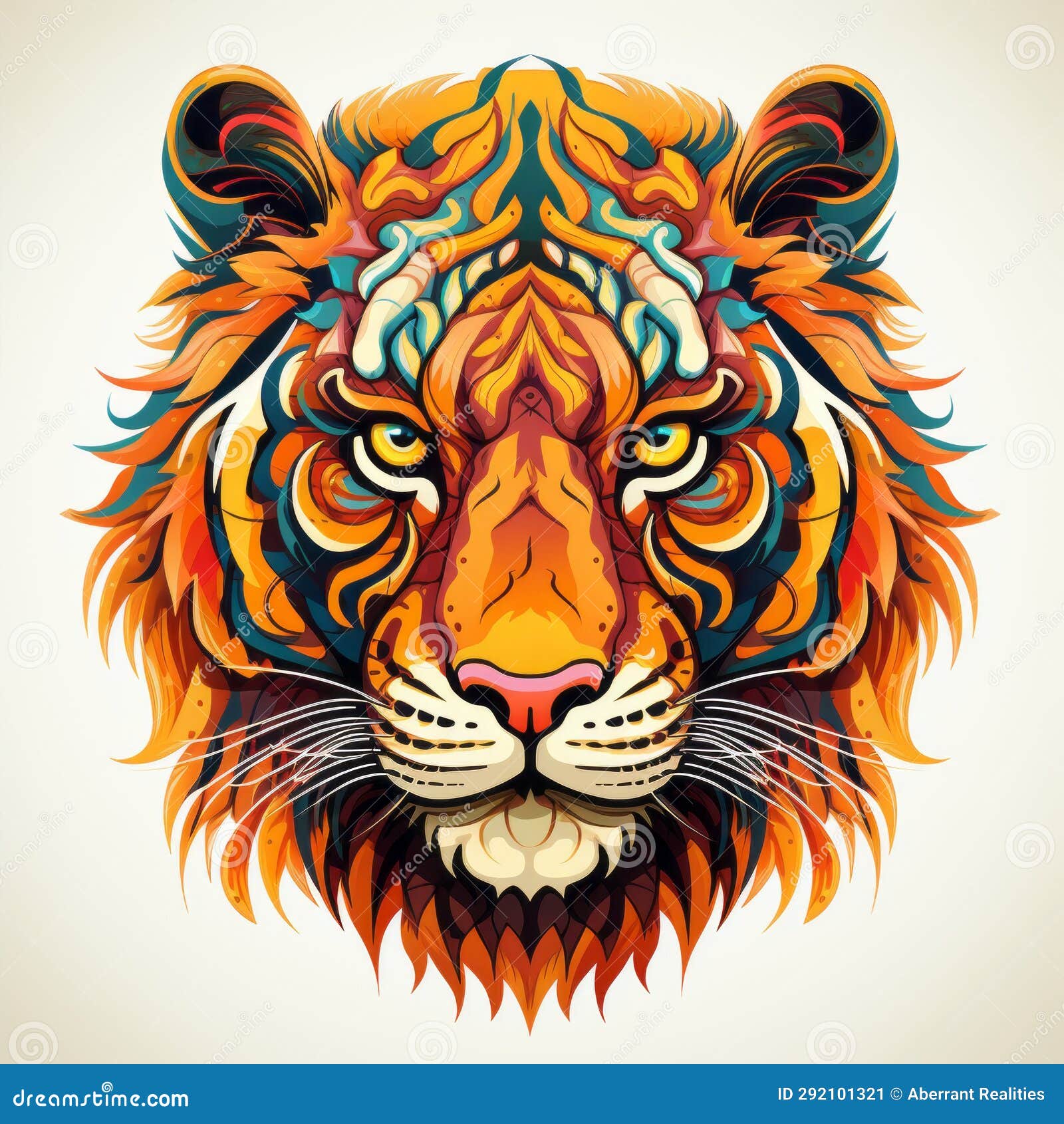 A Tiger Head with Colorful Patterns on it Stock Illustration ...