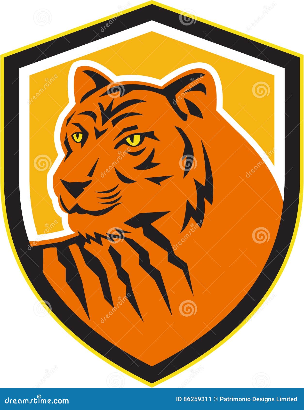 Tiger Head Front Crest Retro Vektor Abbildung - Illustration von tiger ...