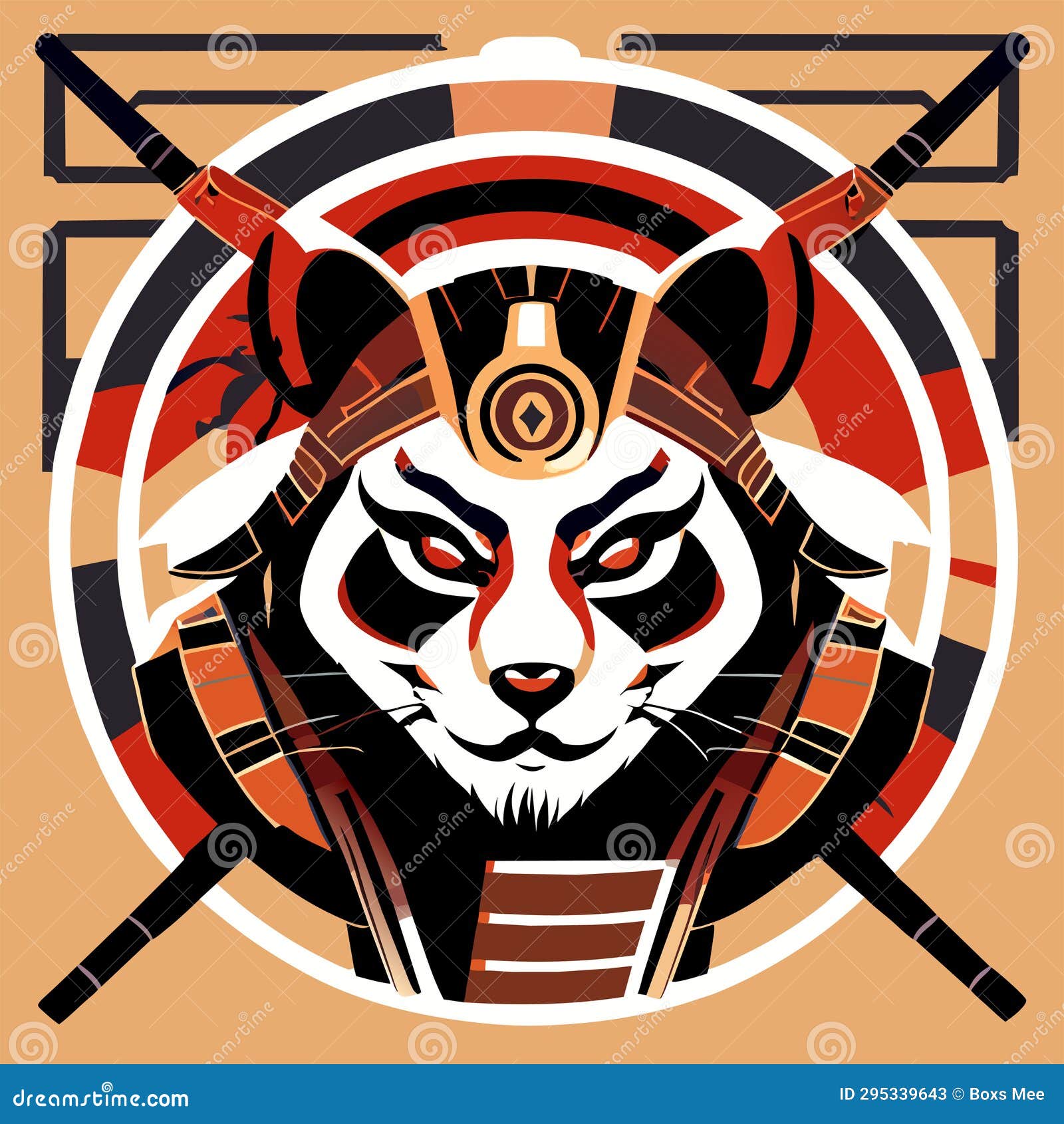 Tiger Head in the Helmet of the Samurai. Vector Illustration Stock ...