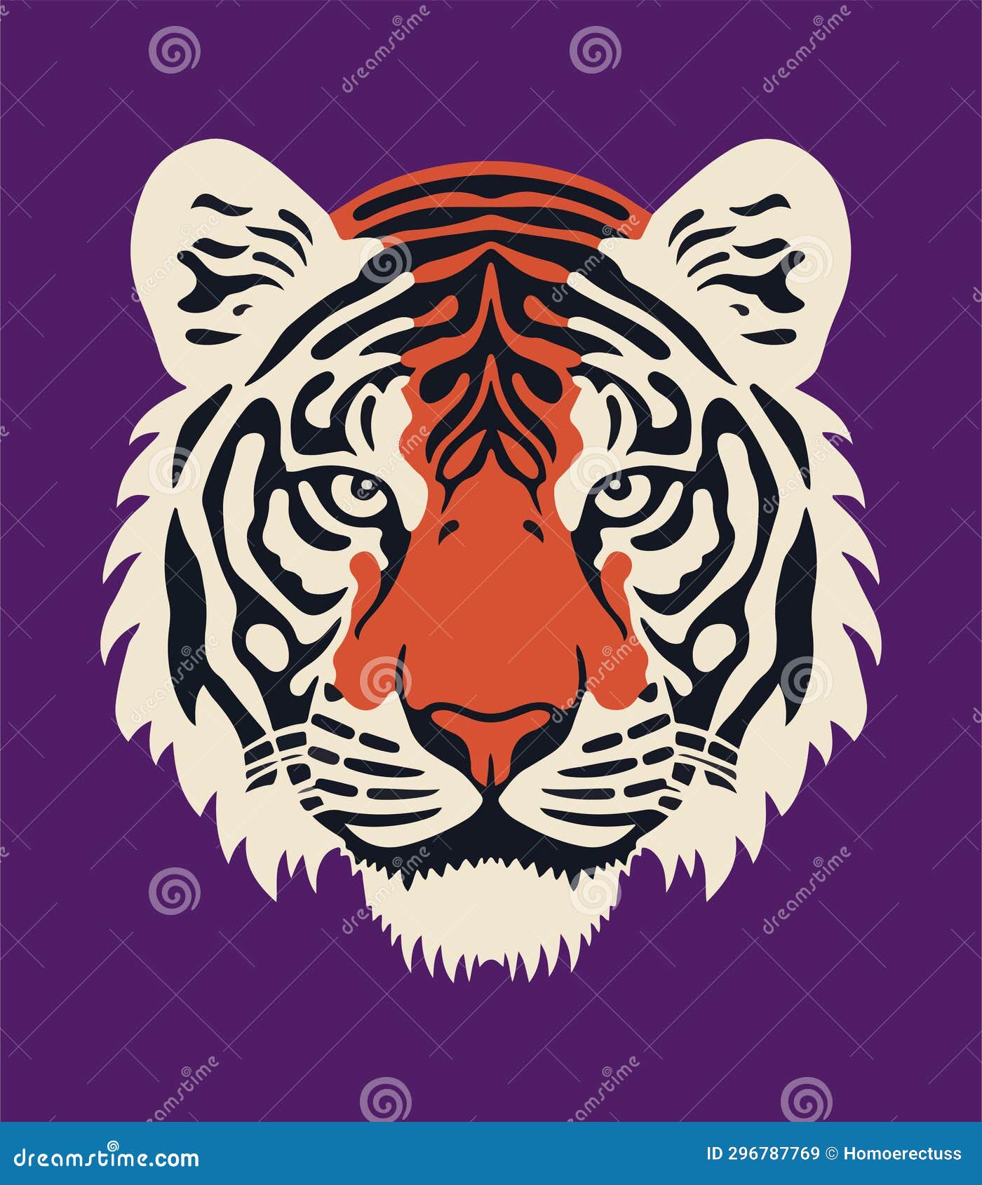 Tiger Head Lino Art Stencil Decorative Sticker Logo Stock Illustration ...