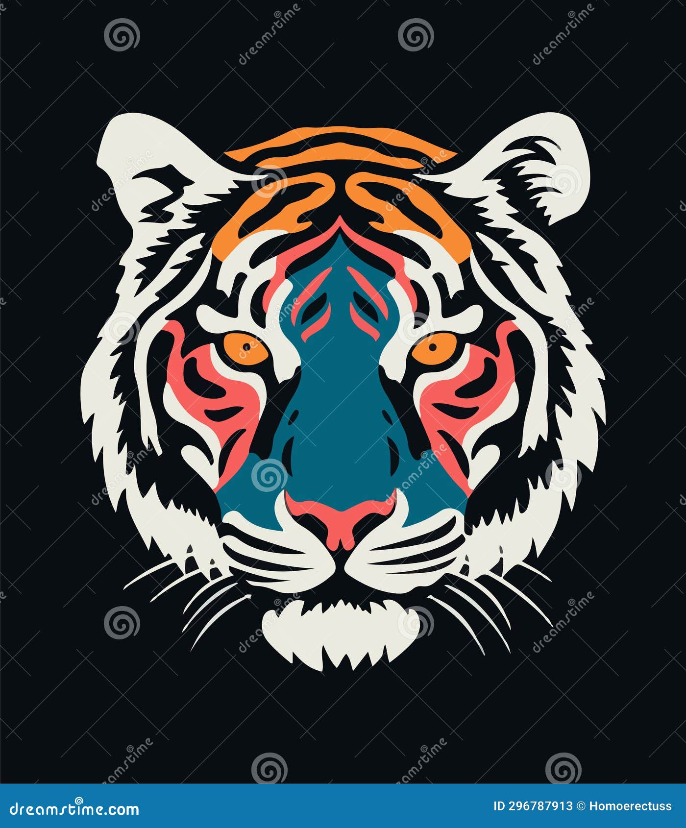 Tiger Head Lino Art Stencil Decorative Sticker Logo Stock Illustration ...