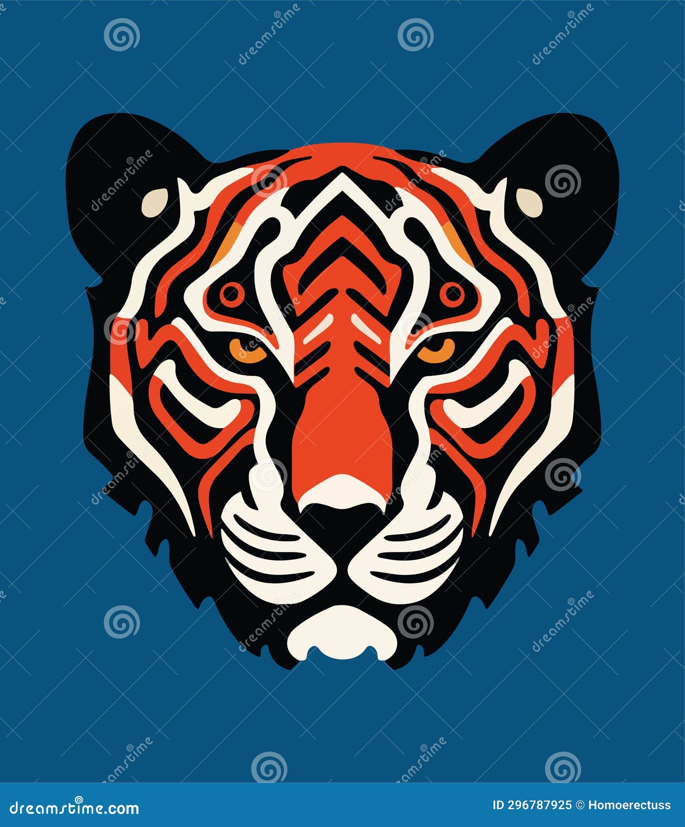 Tiger Head Lino Art Stencil Decorative Sticker Logo Stock Illustration ...