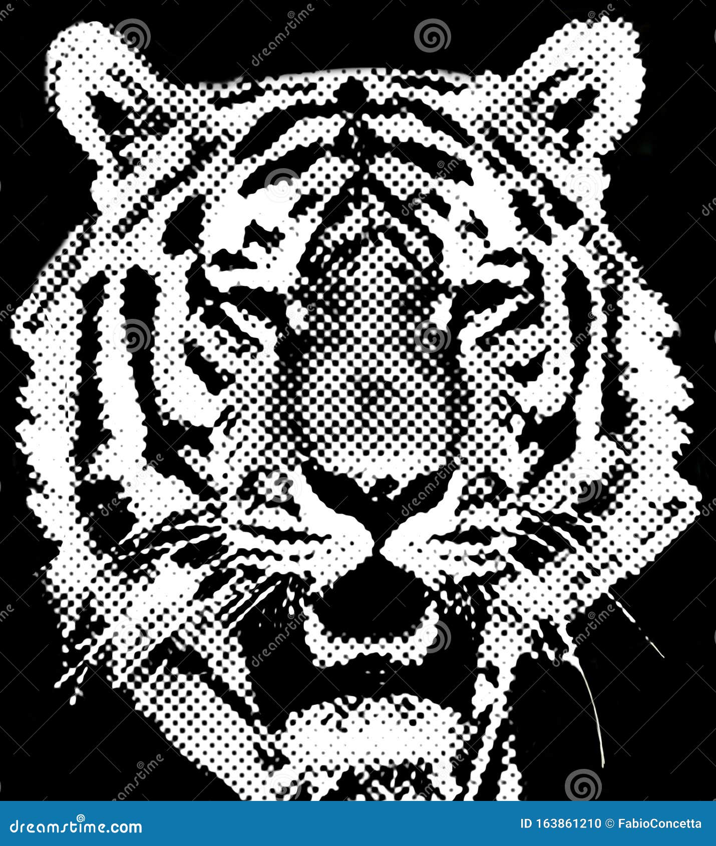 Tiger Head Logo in Black and White with Dots Effect Stock Illustration ...