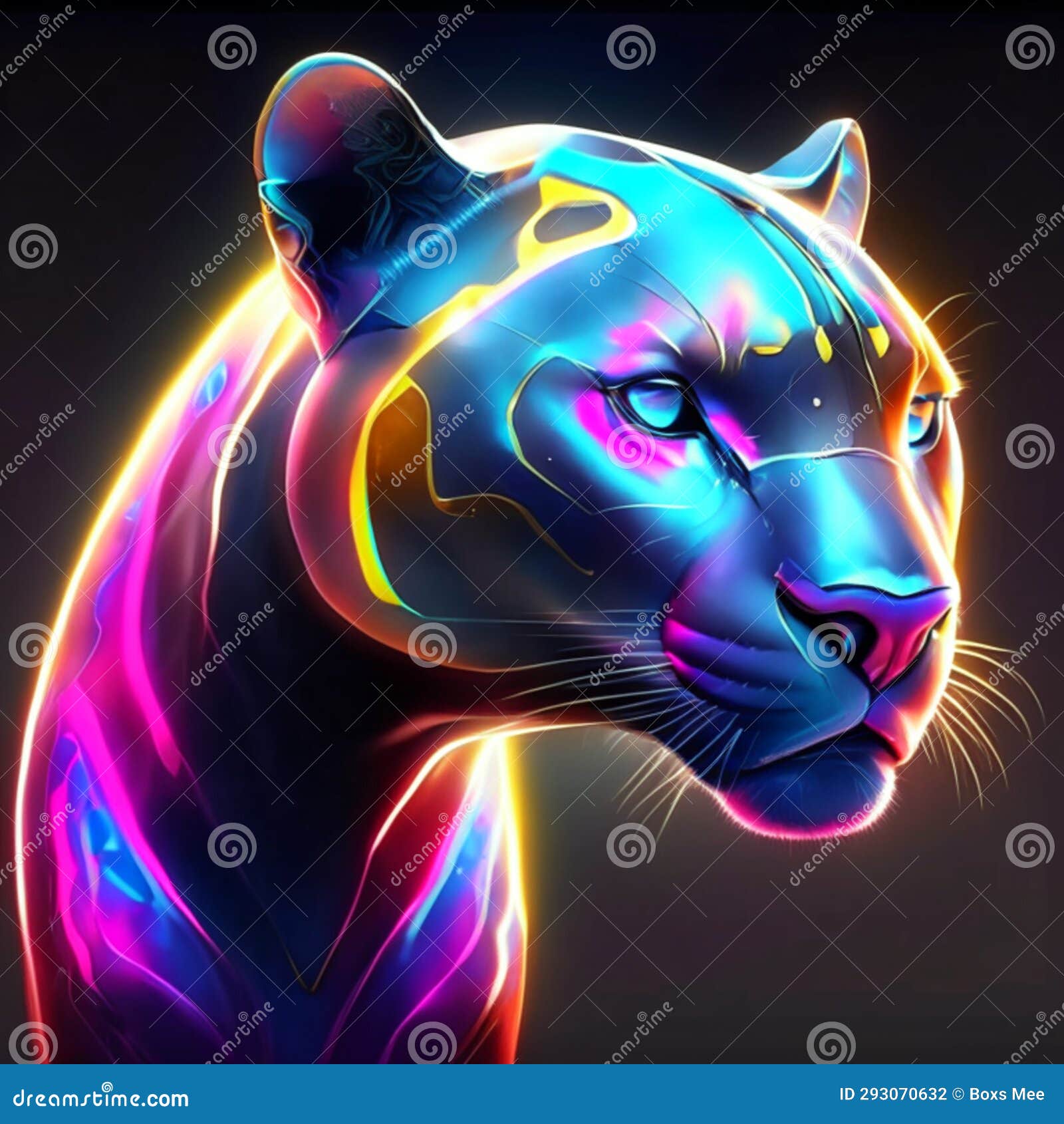 Tiger Head with Neon Light Effect. Vector Illustration on Black ...