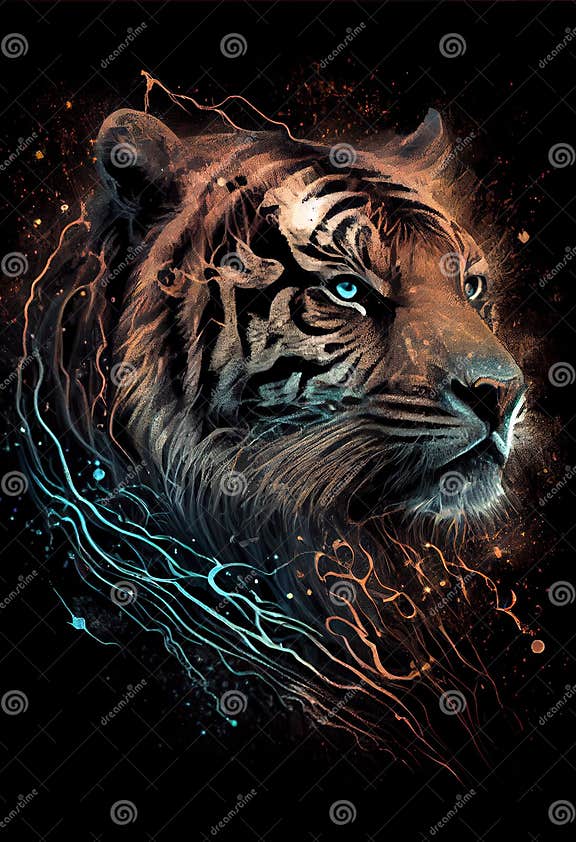Tiger Head Print. AI Render. Stock Image - Image of tattoo, roar: 288283623