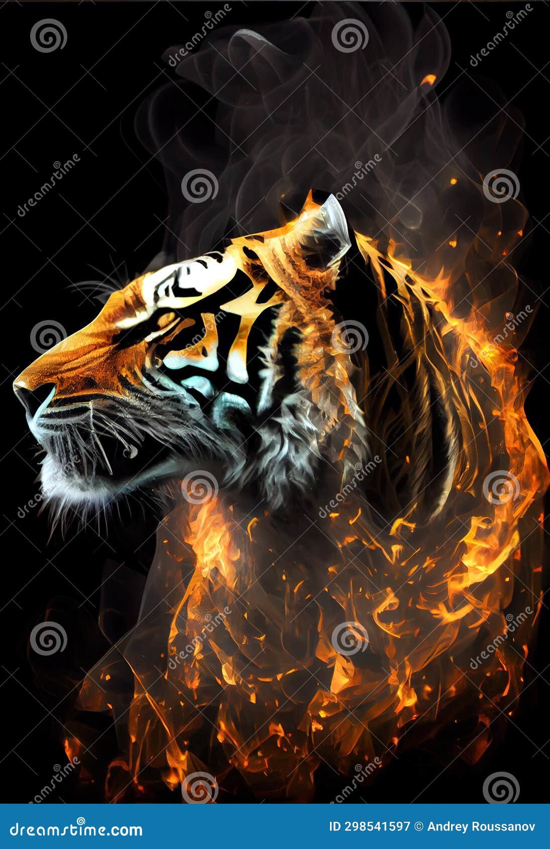 Tiger Head Print. AI Render. Stock Illustration - Illustration of flame ...