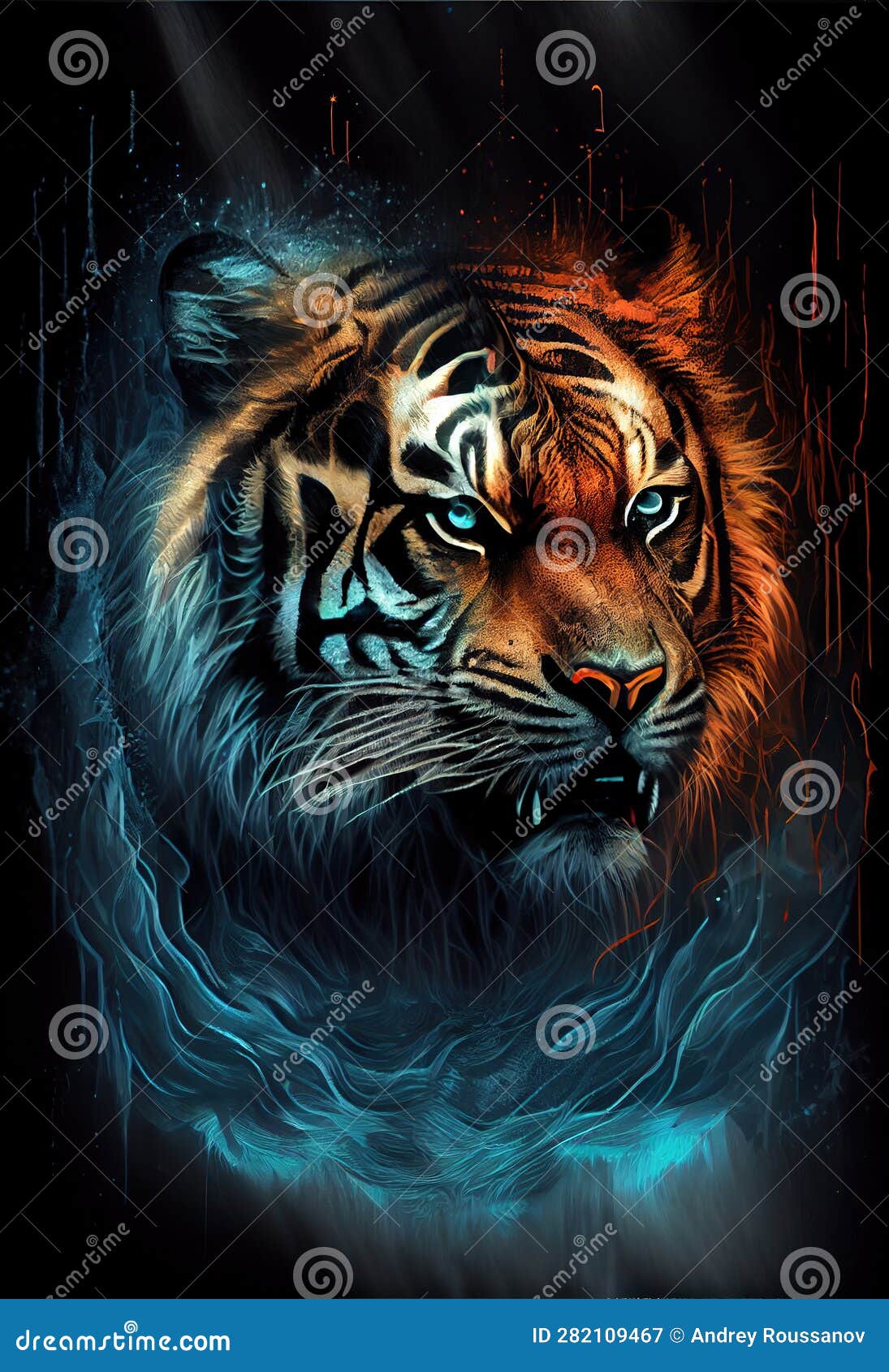 Tiger Head Print. AI Render. Stock Illustration - Illustration of angry ...