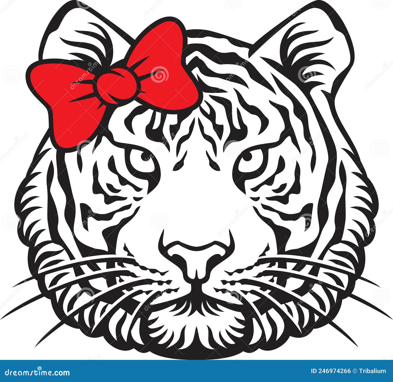 Tiger Head with Red Bow Vector Stock Illustration - Illustration of ...