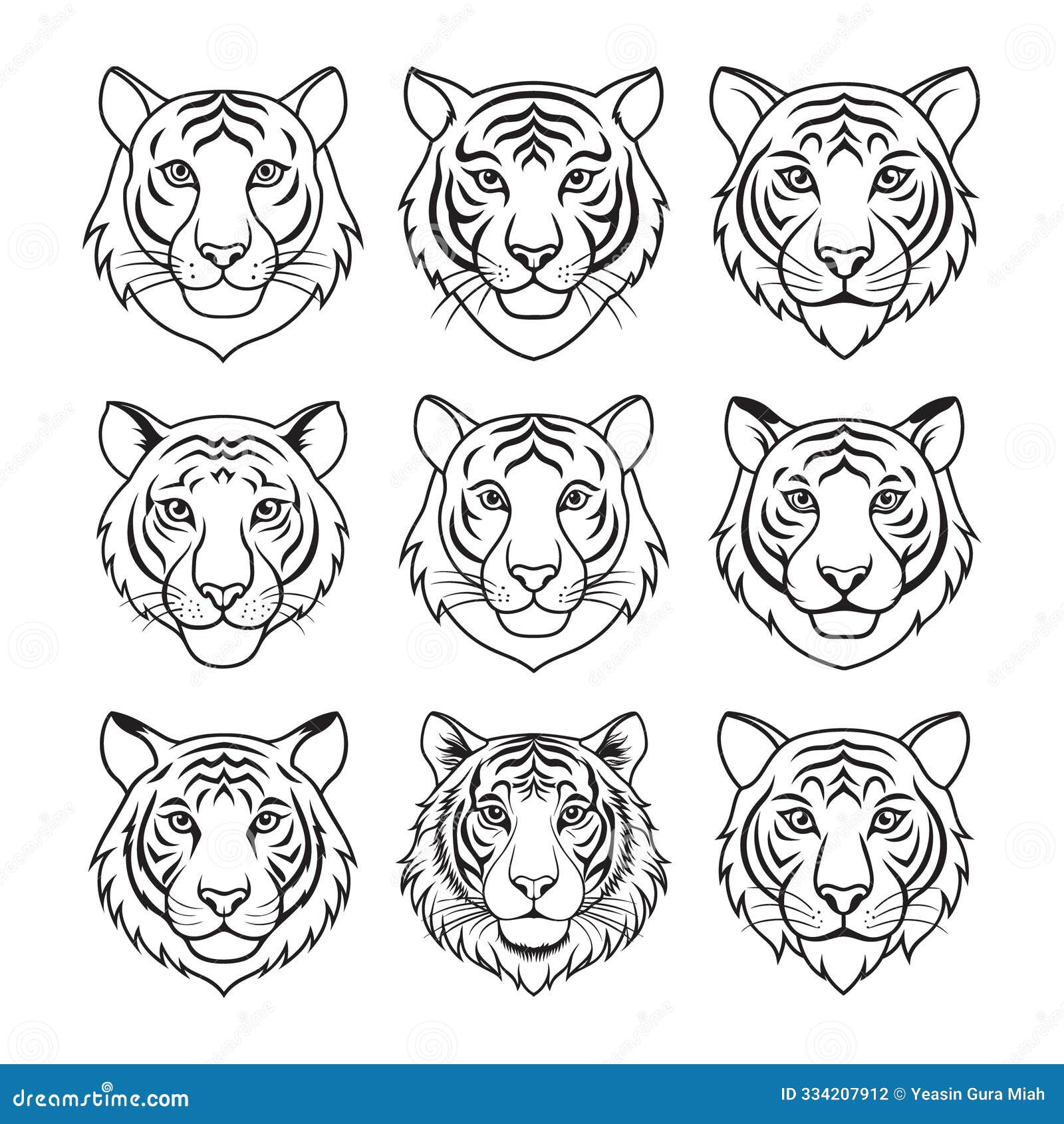 Tiger Head Vector Design Set Fully Editable Tiger Face Silhouettes ...