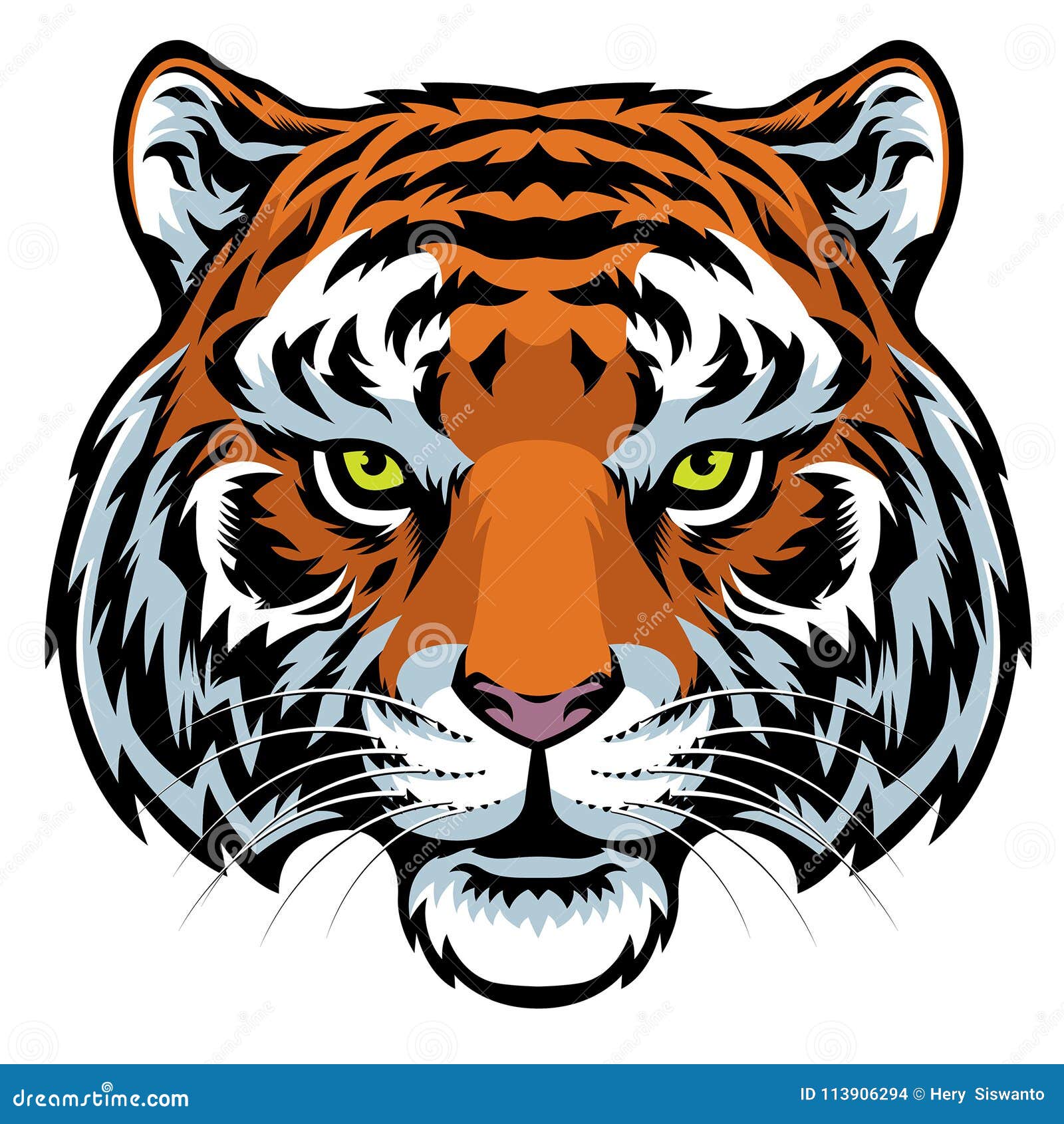 Tiger Head Vector Illustration Isolated On White Background. Big Wild ...