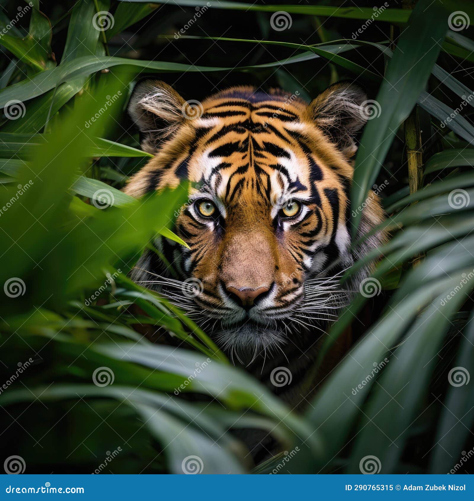 A Tiger Hiding in the Leaves Stock Illustration - Illustration of ...