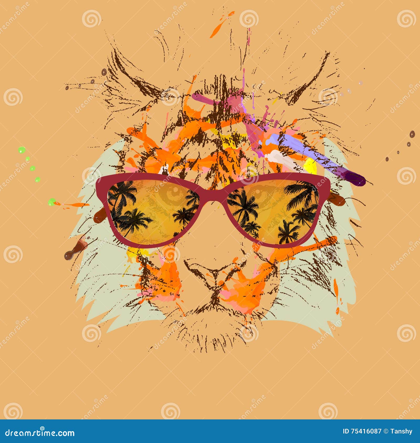 Tiger Hipster Glasses Drawing, Illustration Stock Vector - Illustration ...