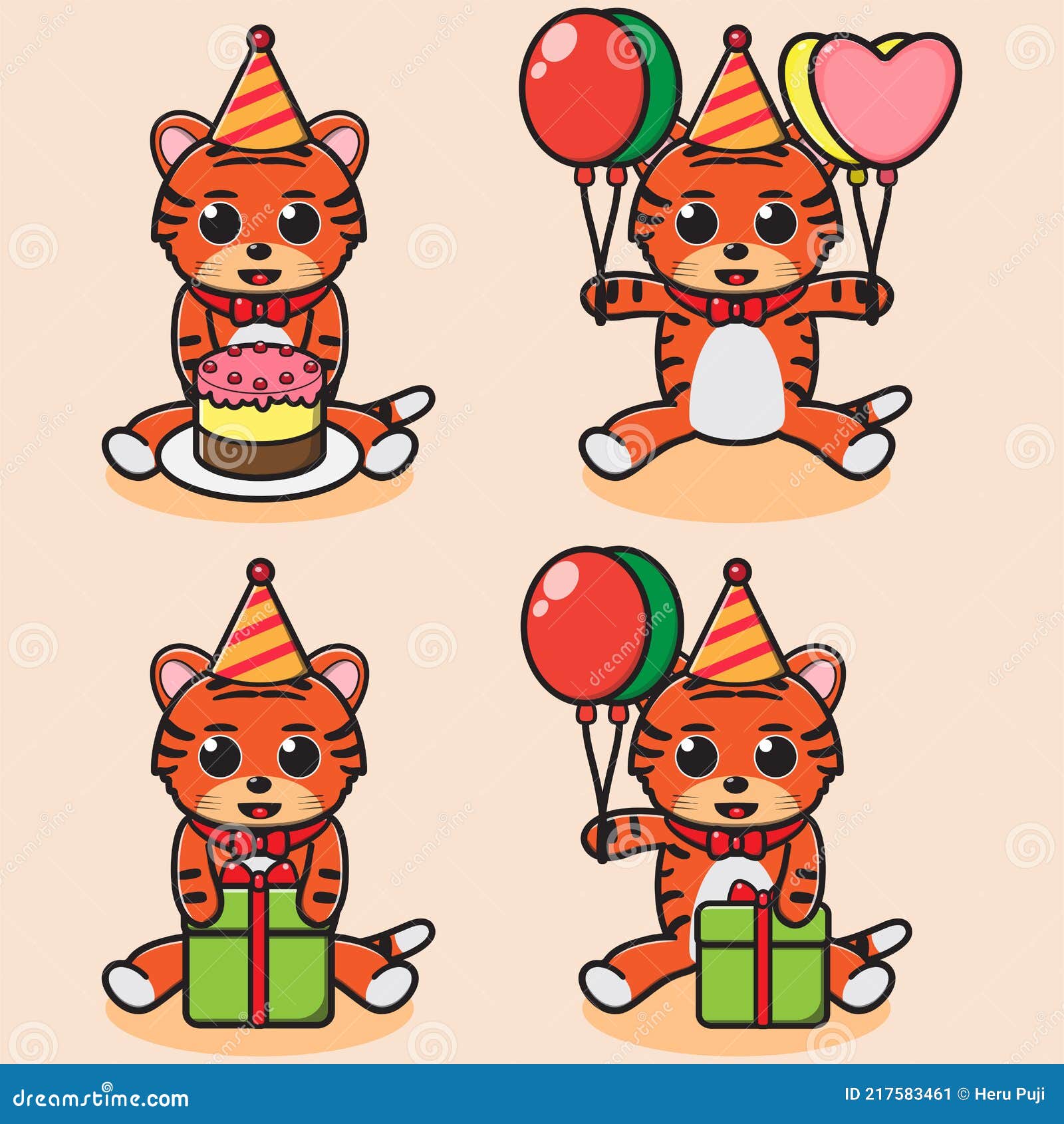 Vector Illustration of Cute Tiger Party Cartoon. Stock Vector ...