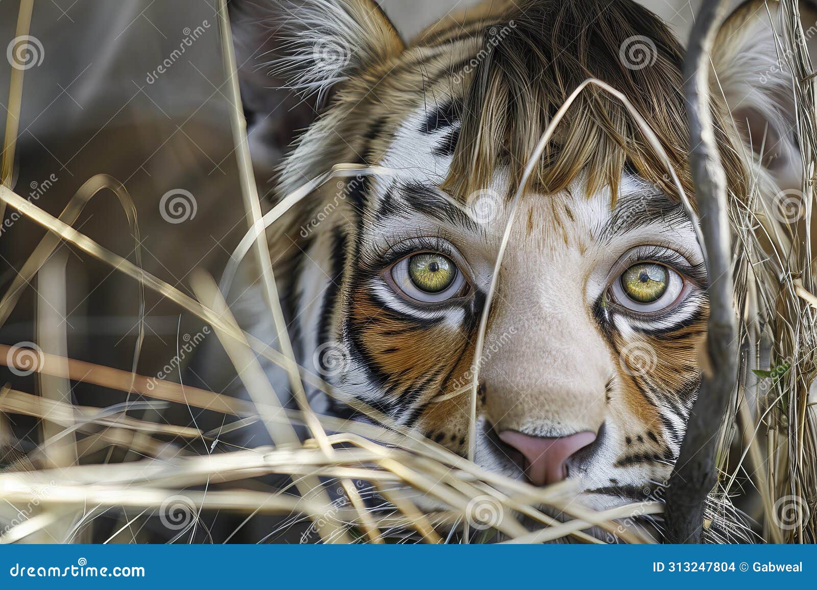 Tiger with Human Faces and Eyes, AI Generated Stock Illustration ...
