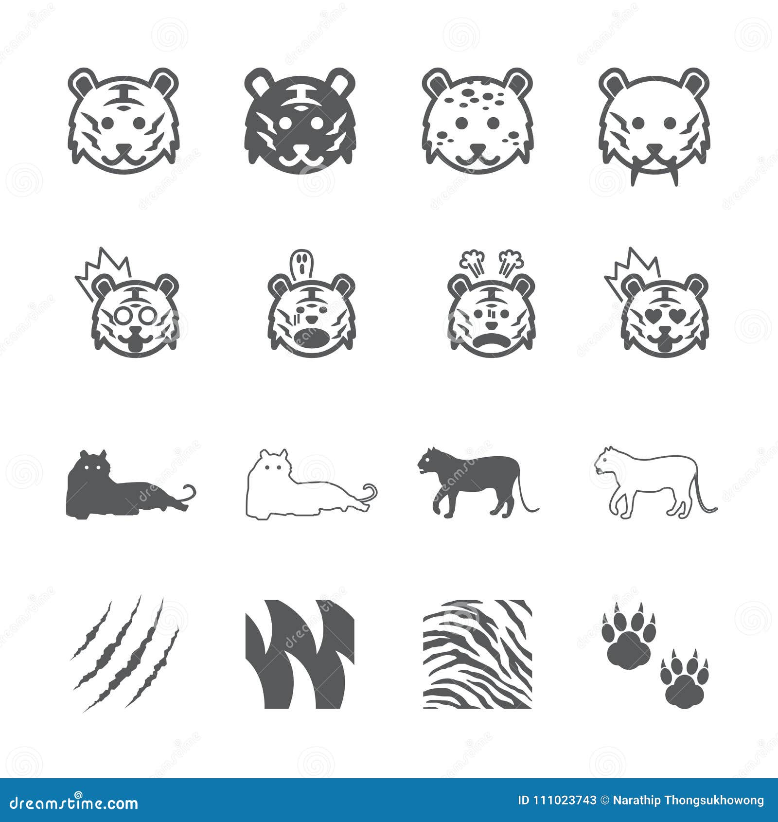 Tiger icon set stock vector. Illustration of meat, animal - 111023743
