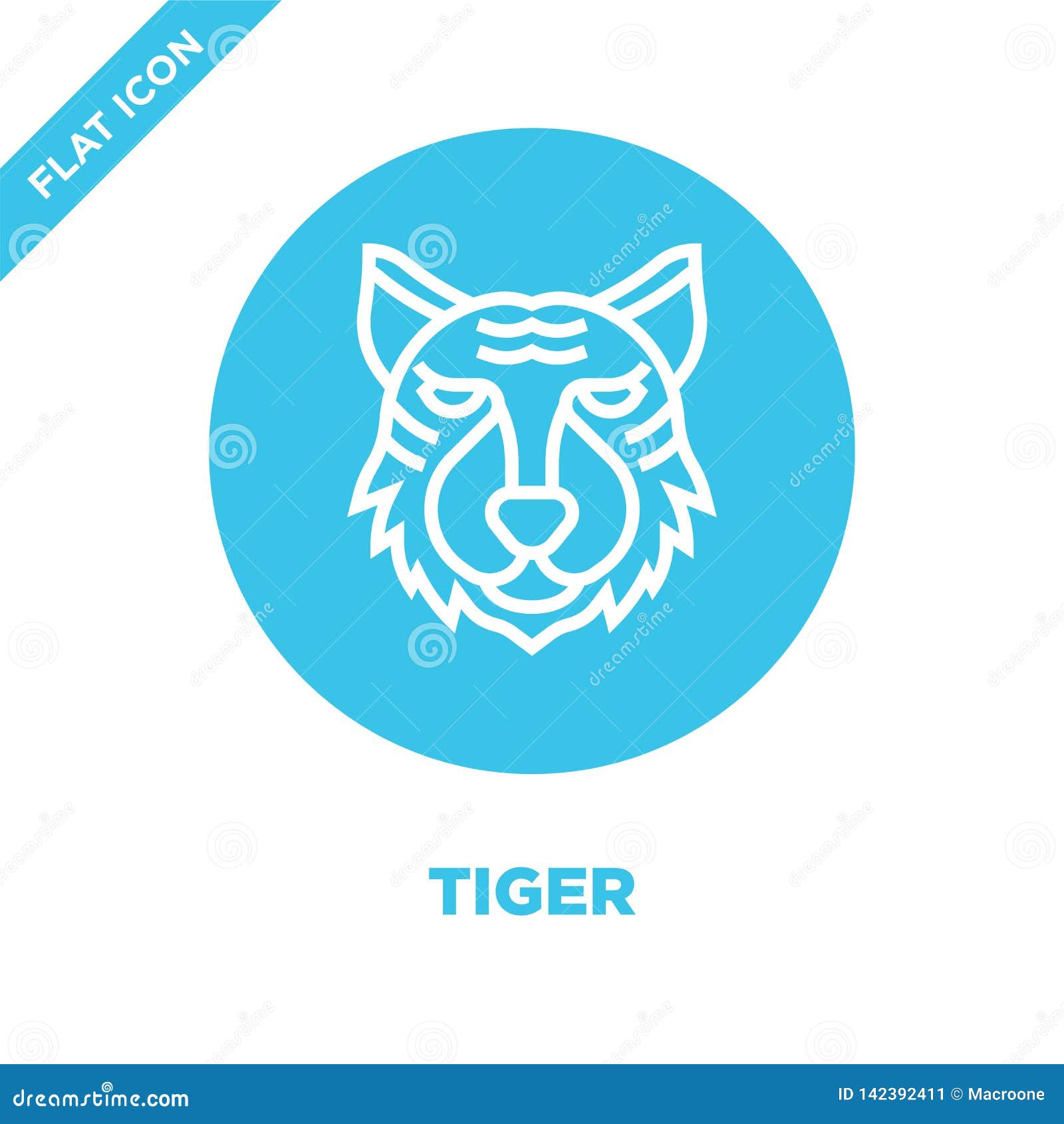 Tiger Icon Vector from Animal Head Collection. Thin Line Tiger Outline ...