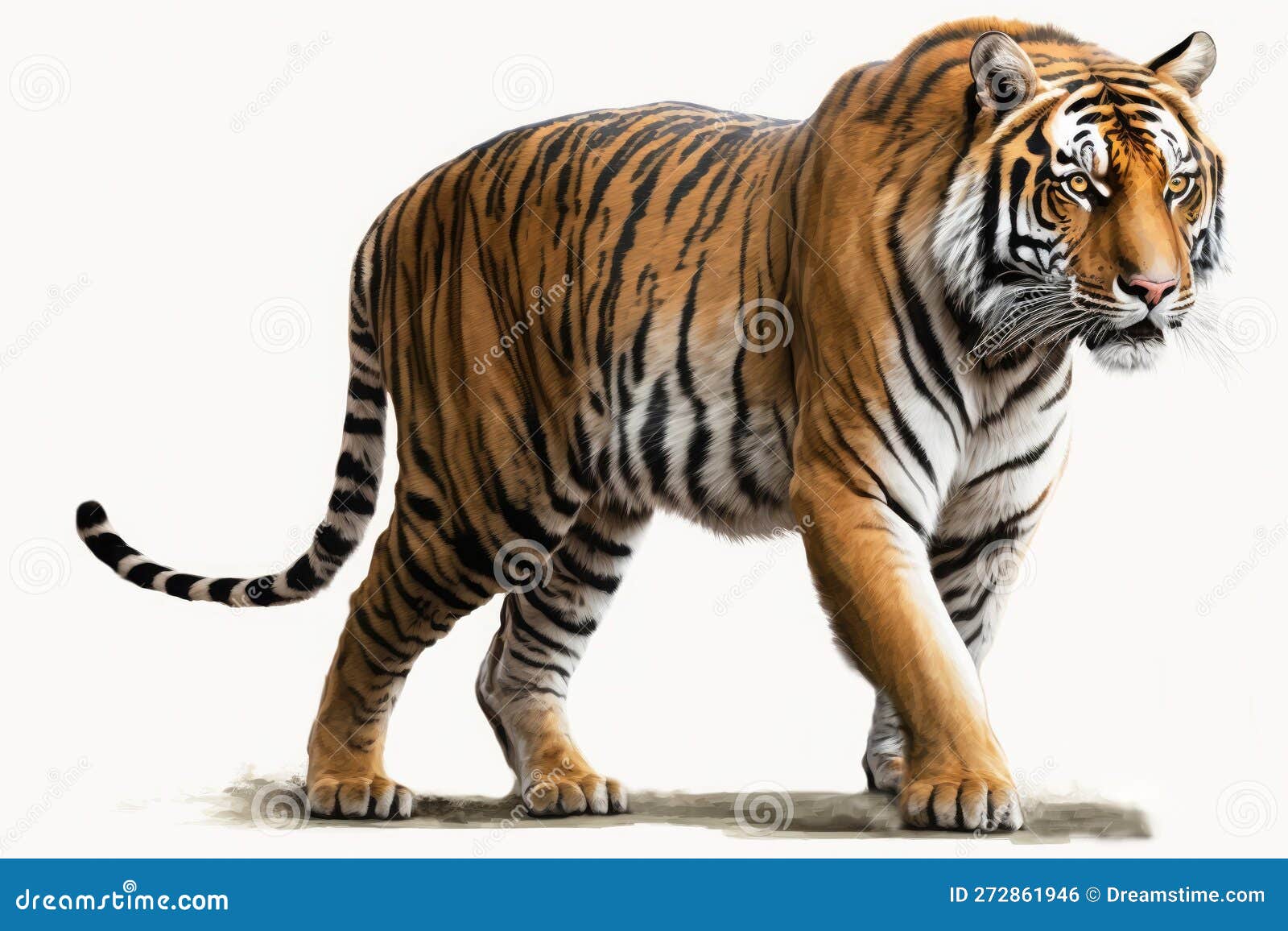 Tiger Illustration, Full Length, 3/4 View on a White Background. Stock ...