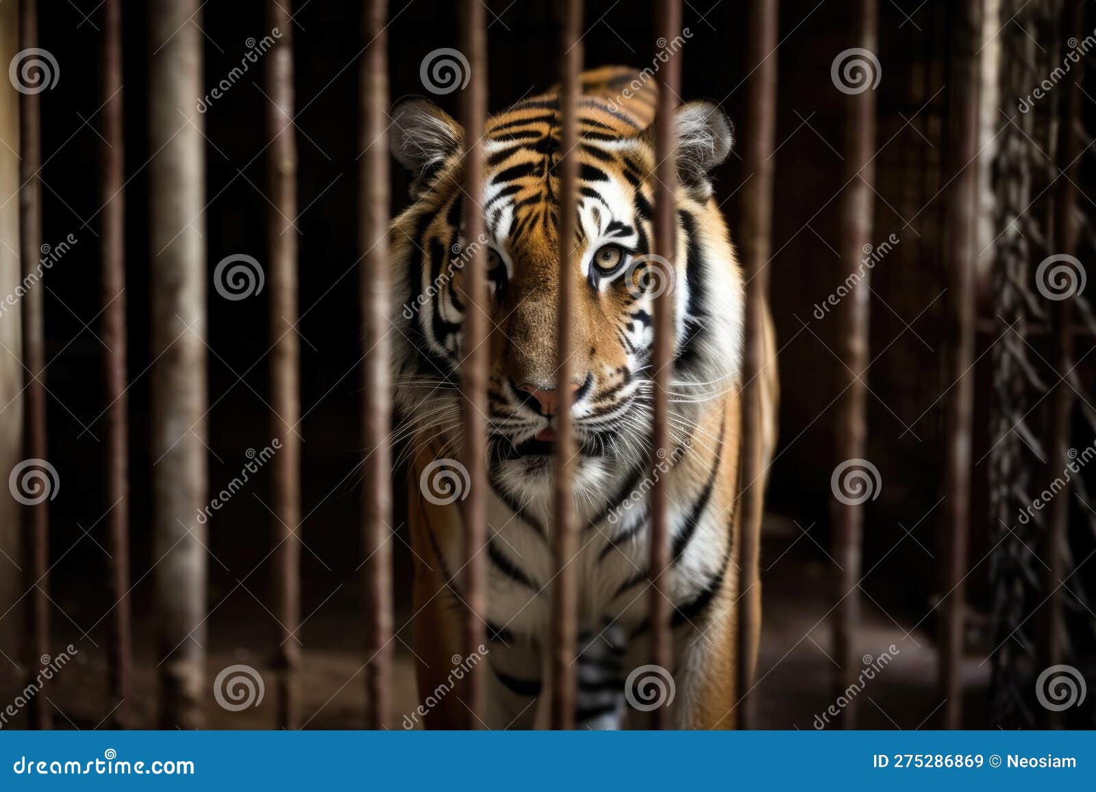 Tiger in iron cage stock illustration. Illustration of green - 275286869