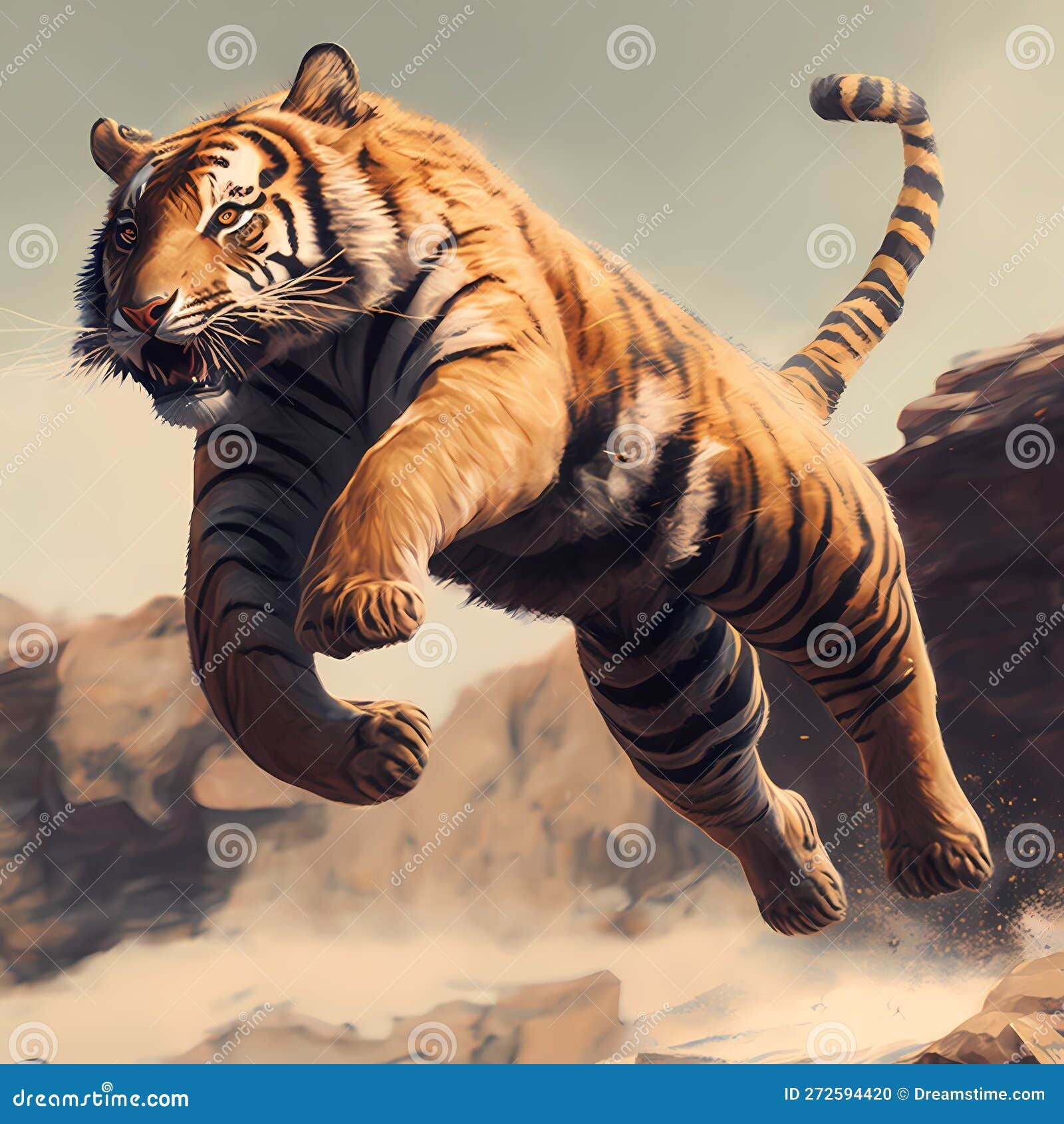 Tiger Jumping High. Generative AI Stock Illustration - Illustration of ...