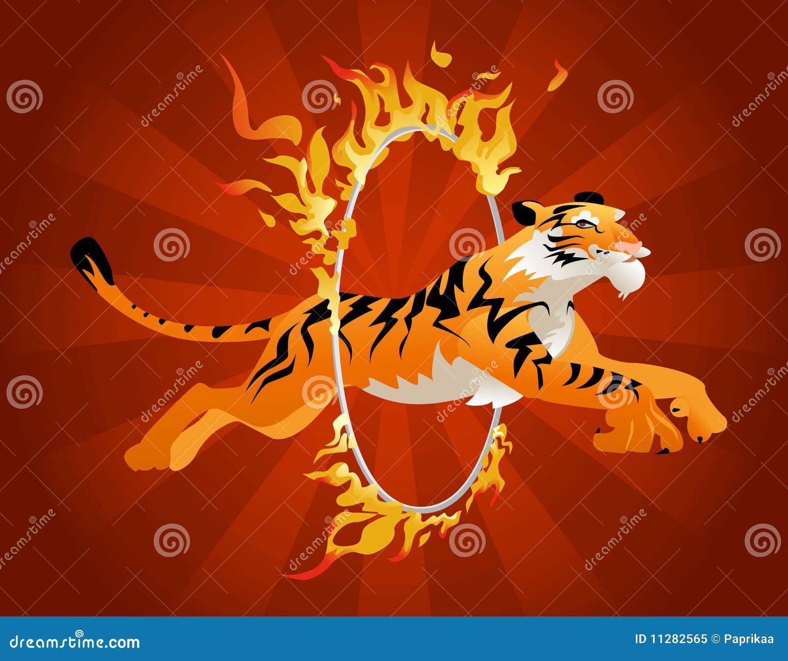 Tiger Jumping through a Hoop of Fire. Stock Vector - Illustration of ...