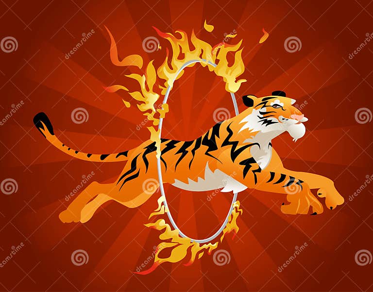 Tiger Jumping through a Hoop of Fire. Stock Vector - Illustration of ...