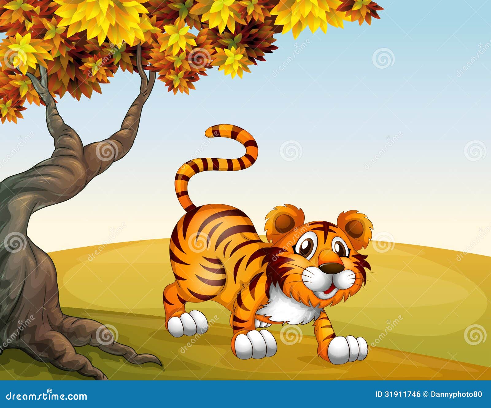 Tiger On Tree Indicates Jungle Animals And Cat Stock Photo ...