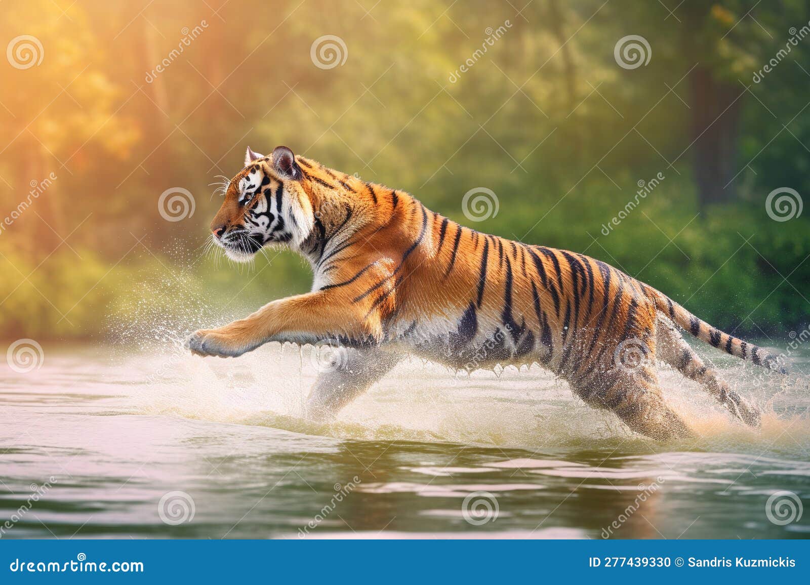 Tiger Jumping on the Water of River. Generative AI Stock Illustration ...