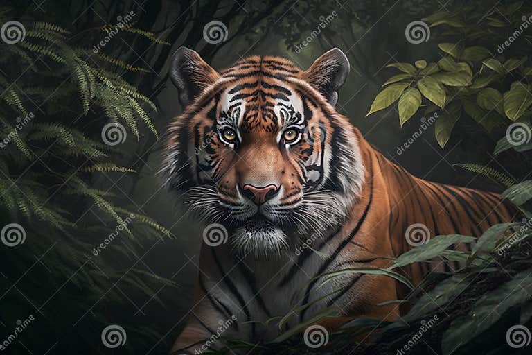 Tiger in the Jungle, 3d Rendering. Computer Digital Drawing Stock ...