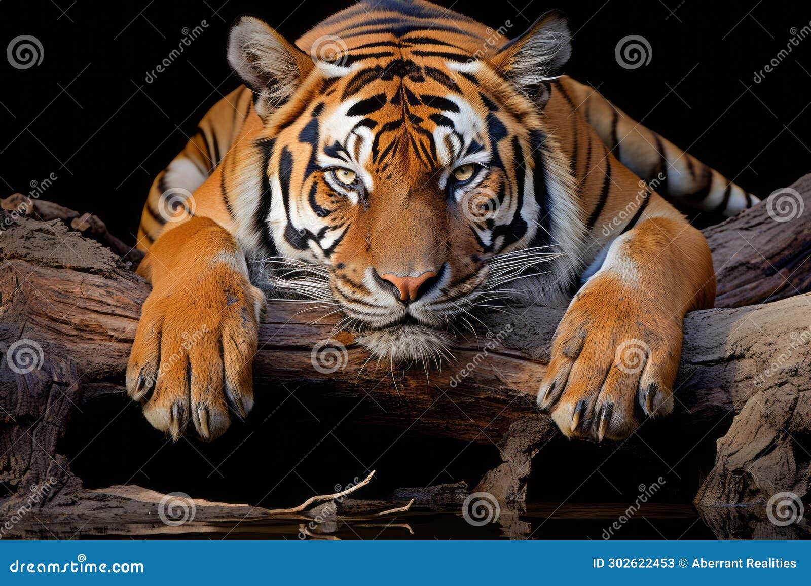 A Tiger Laying on a Log in Front of Water Stock Illustration ...