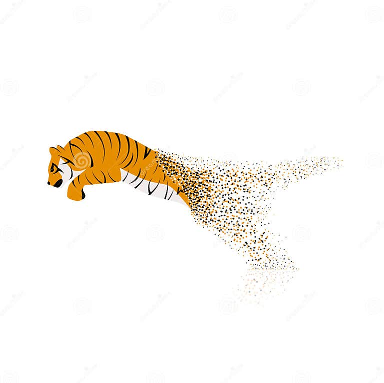 Tiger Leaping from the Disintegrated Pieces Stock Vector - Illustration ...