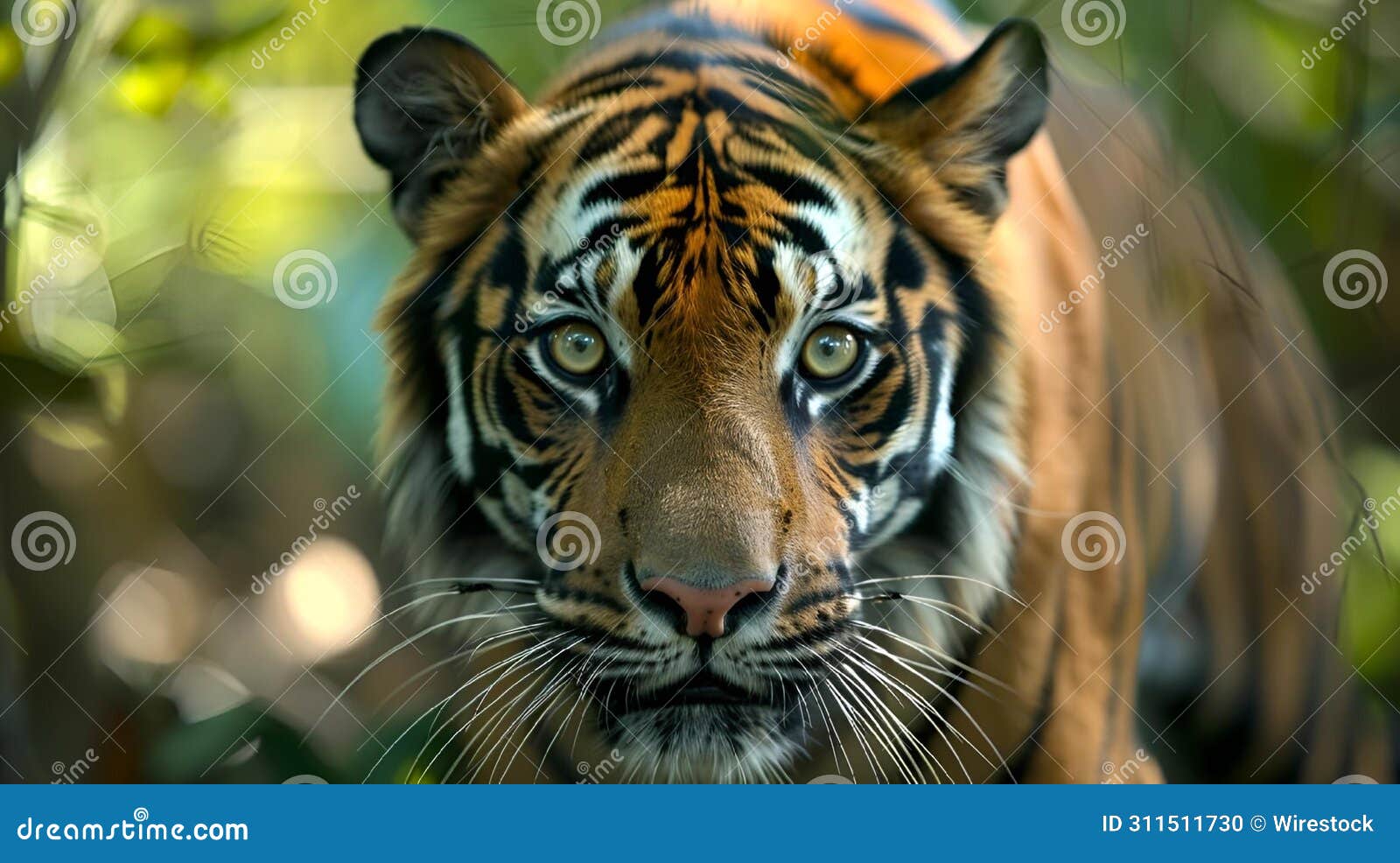 A Tiger Looking at the Camera while Walking Around in the Woods Stock ...