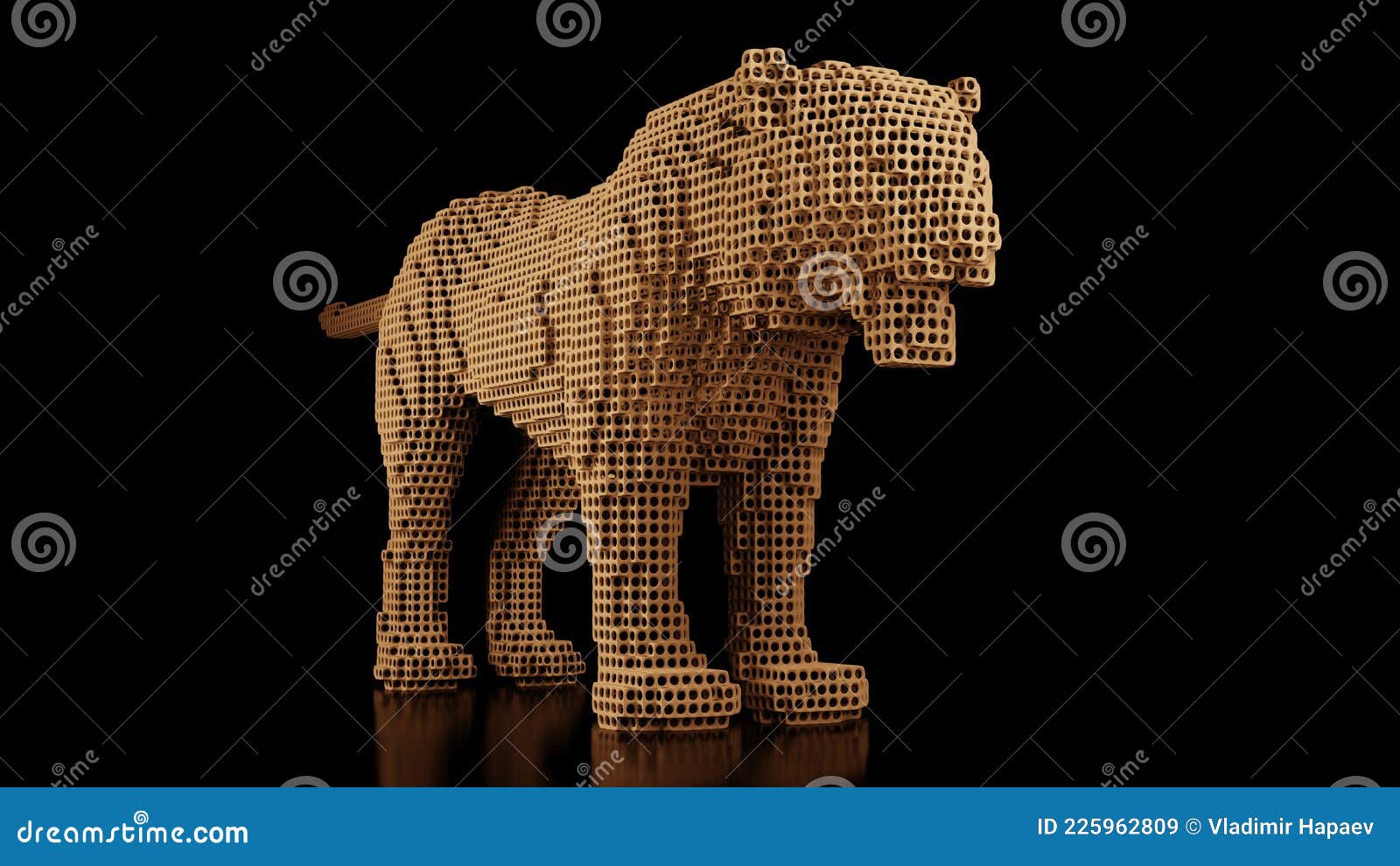 A Tiger Made of Many Cubes on a Black Uniform Background. Constructor ...