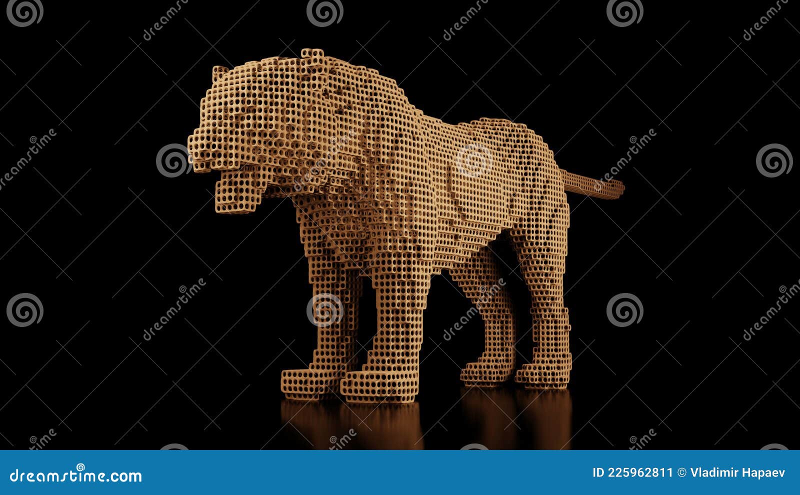 A Tiger Made of Many Cubes on a Black Uniform Background. Constructor ...