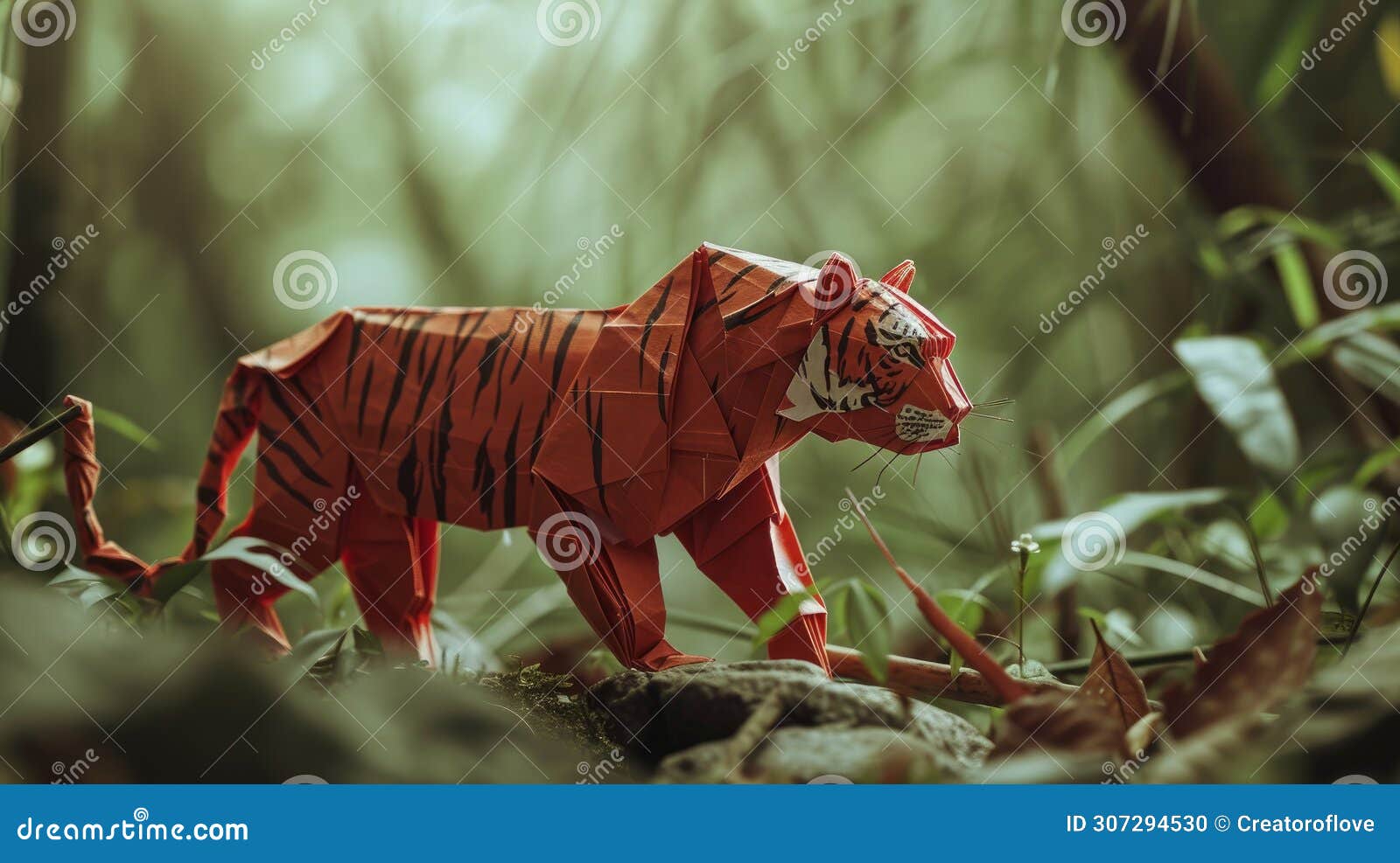 A Tiger Made by Origami Paper in Forest Stock Illustration ...