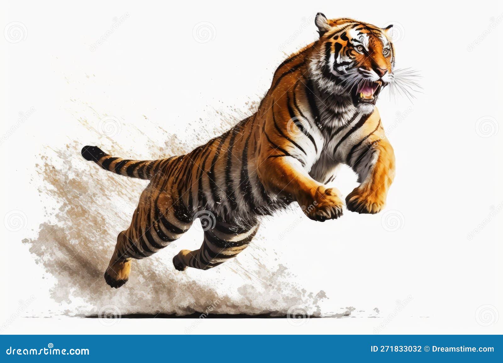 Tiger Male, Big Cat, Jumping, Isolated on White Stock Illustration ...