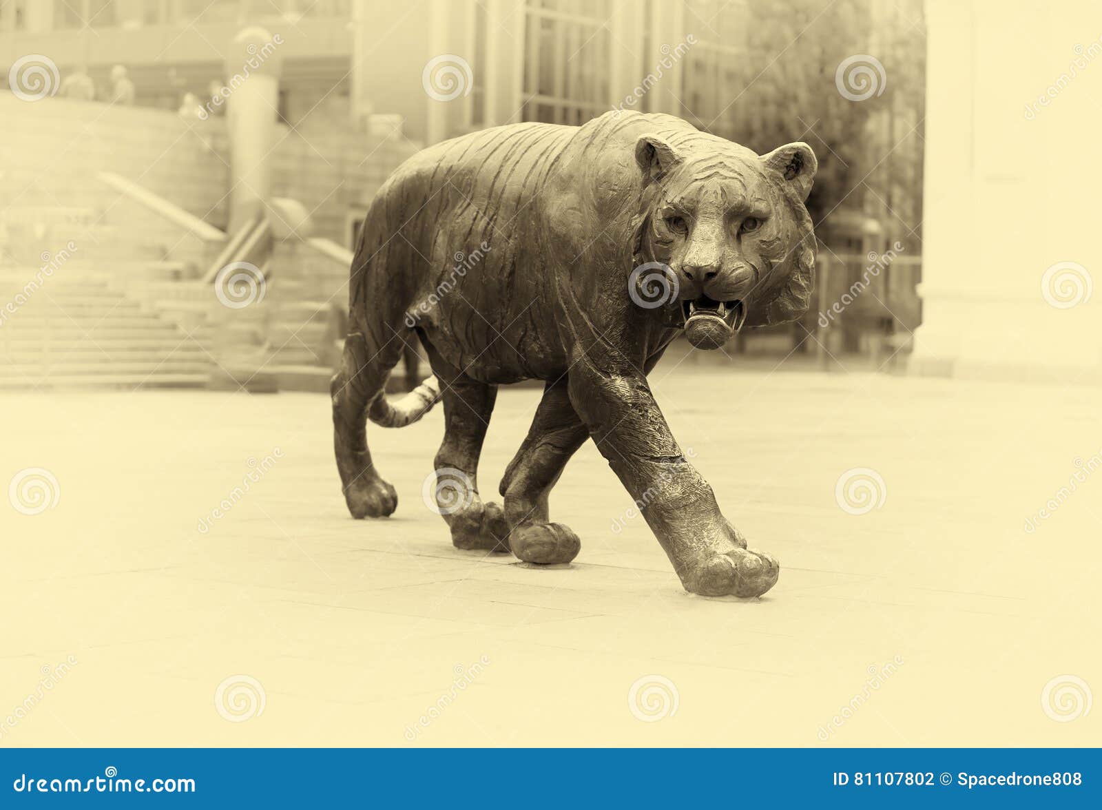 Tiger Monument in Oslo Sepia Vignette Stock Photo - Image of white ...