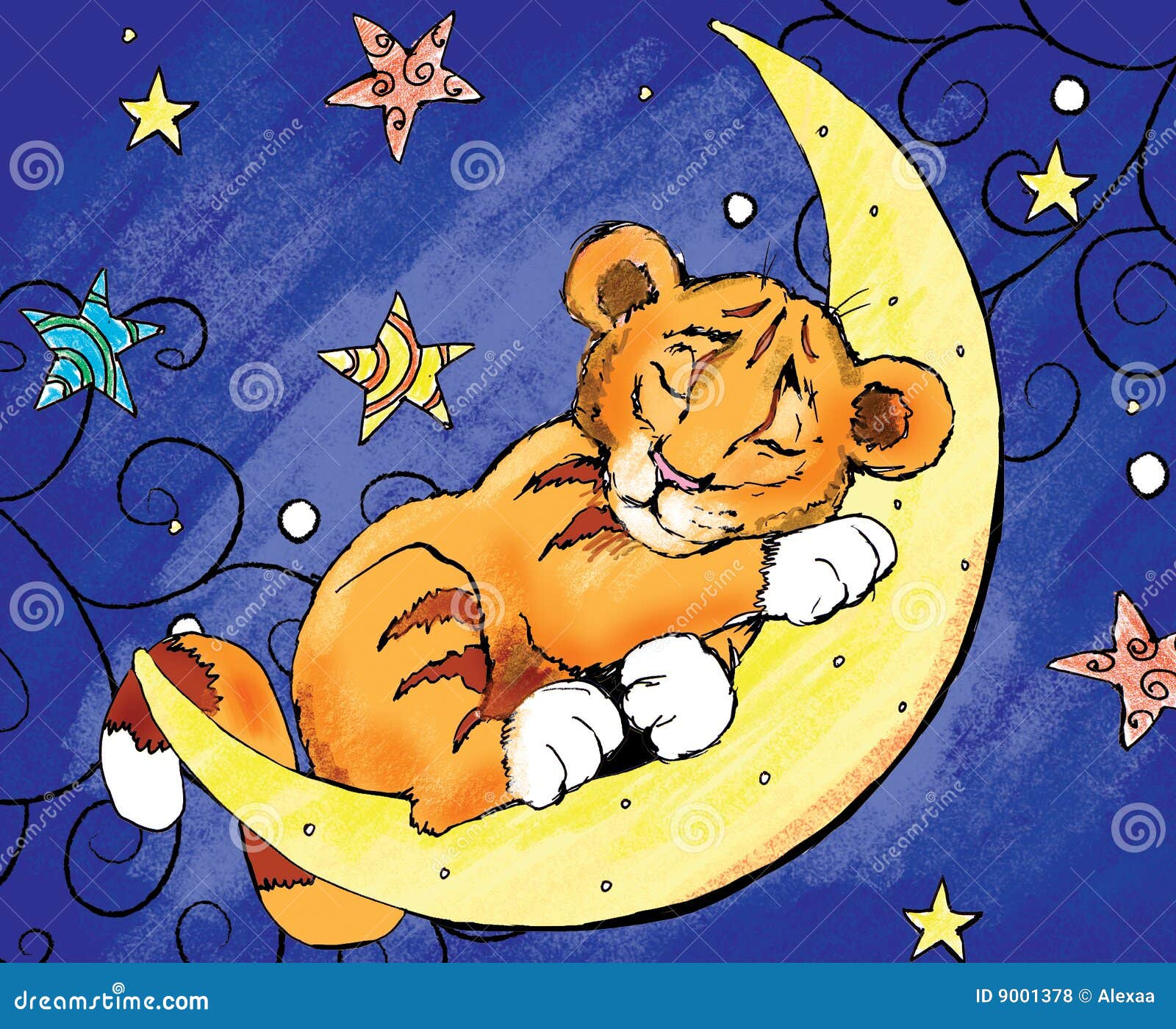 Tiger on the moon stock illustration. Illustration of character - 9001378