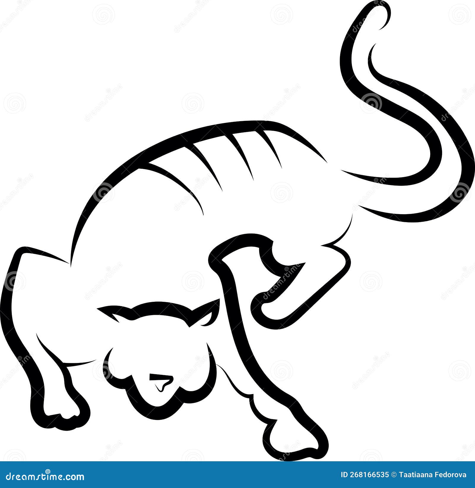 Tiger On The Move. Front View. Schematically. Black Outline. Logo ...