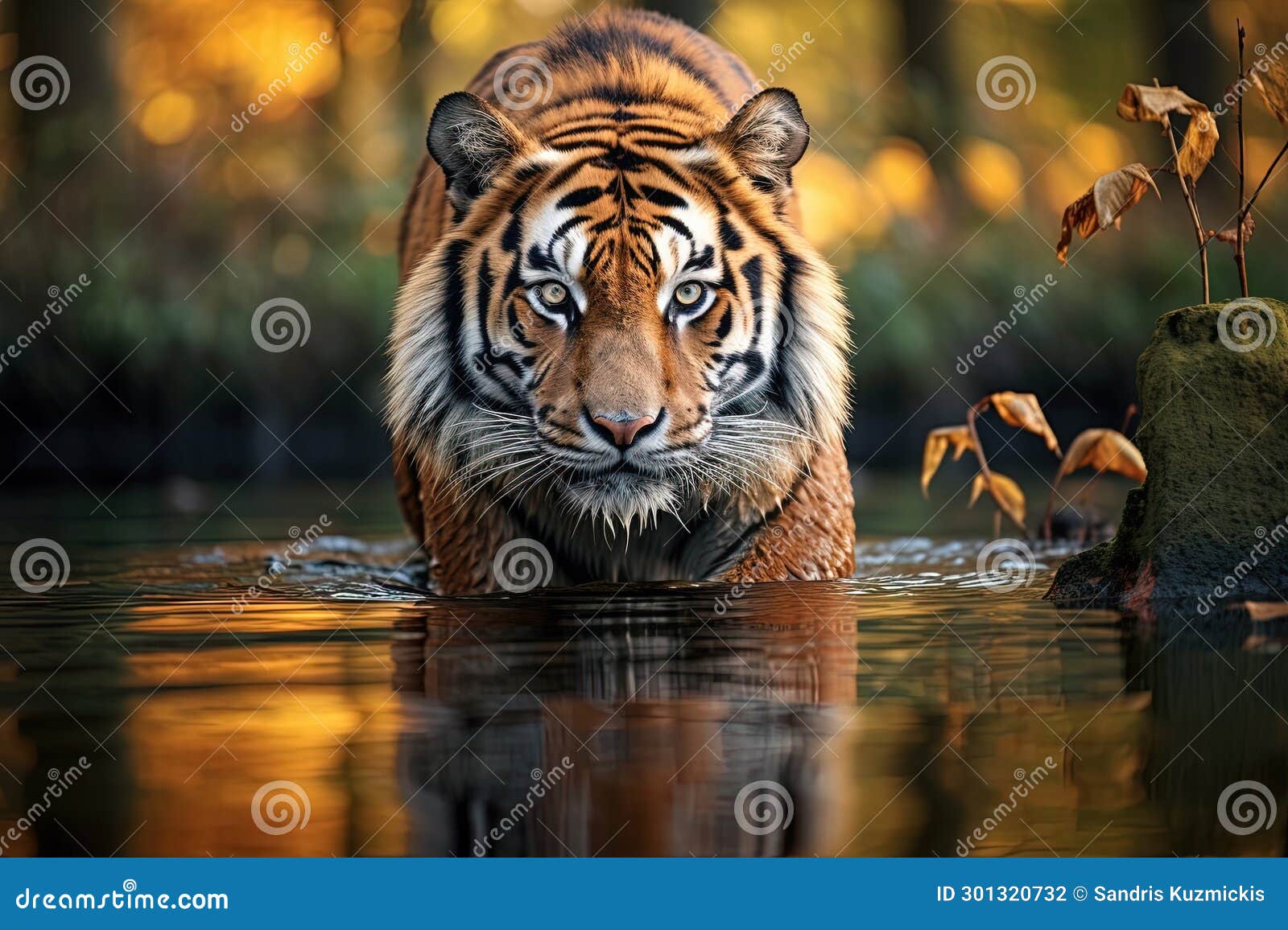 Tiger in Nature with Reflection in Water. Generative AI Stock Photo ...