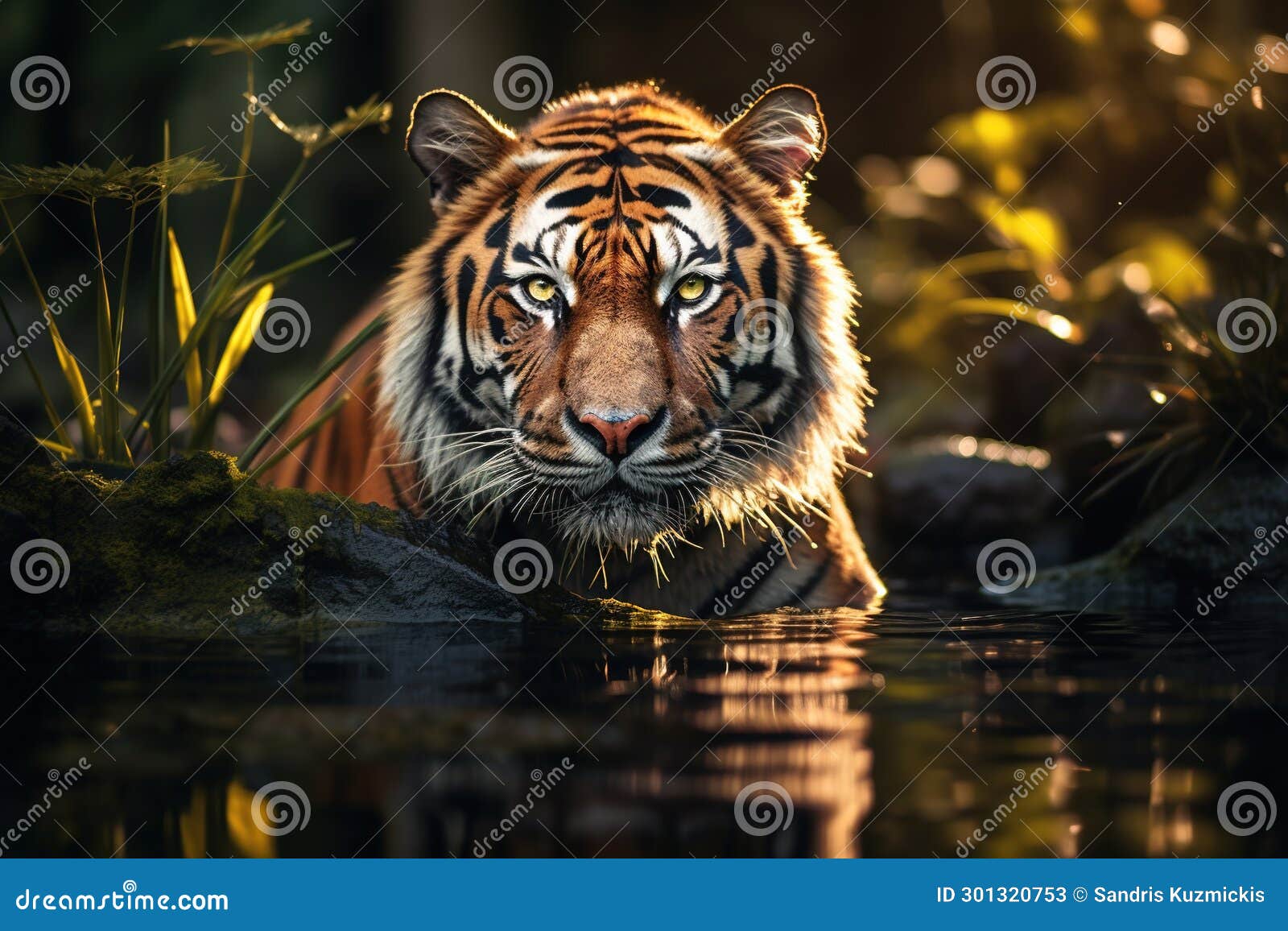 Tiger in Nature with Reflection in Water. Generative AI Stock Image ...