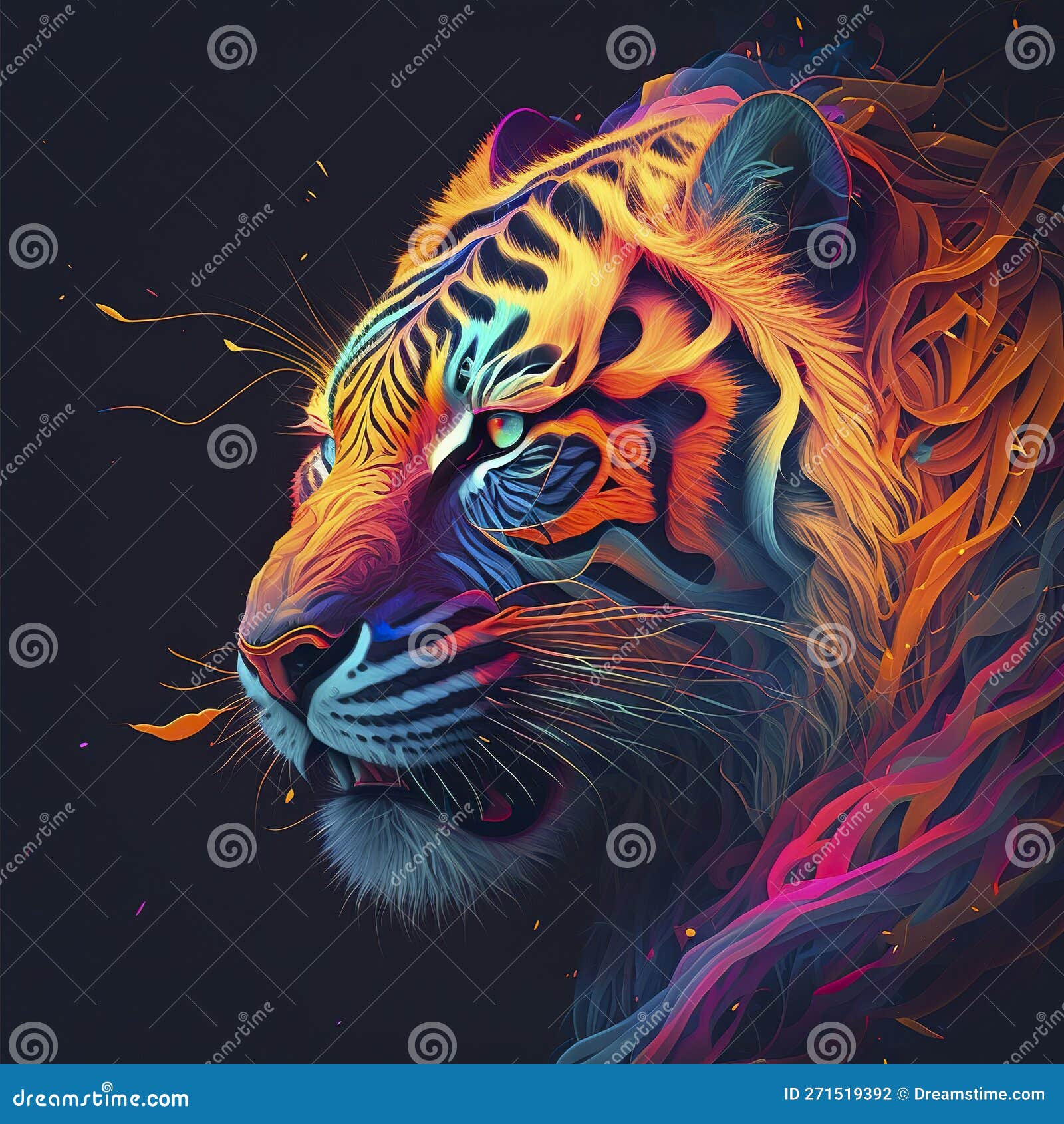 Tiger in Neon Colors. Generative AI Stock Illustration - Illustration ...