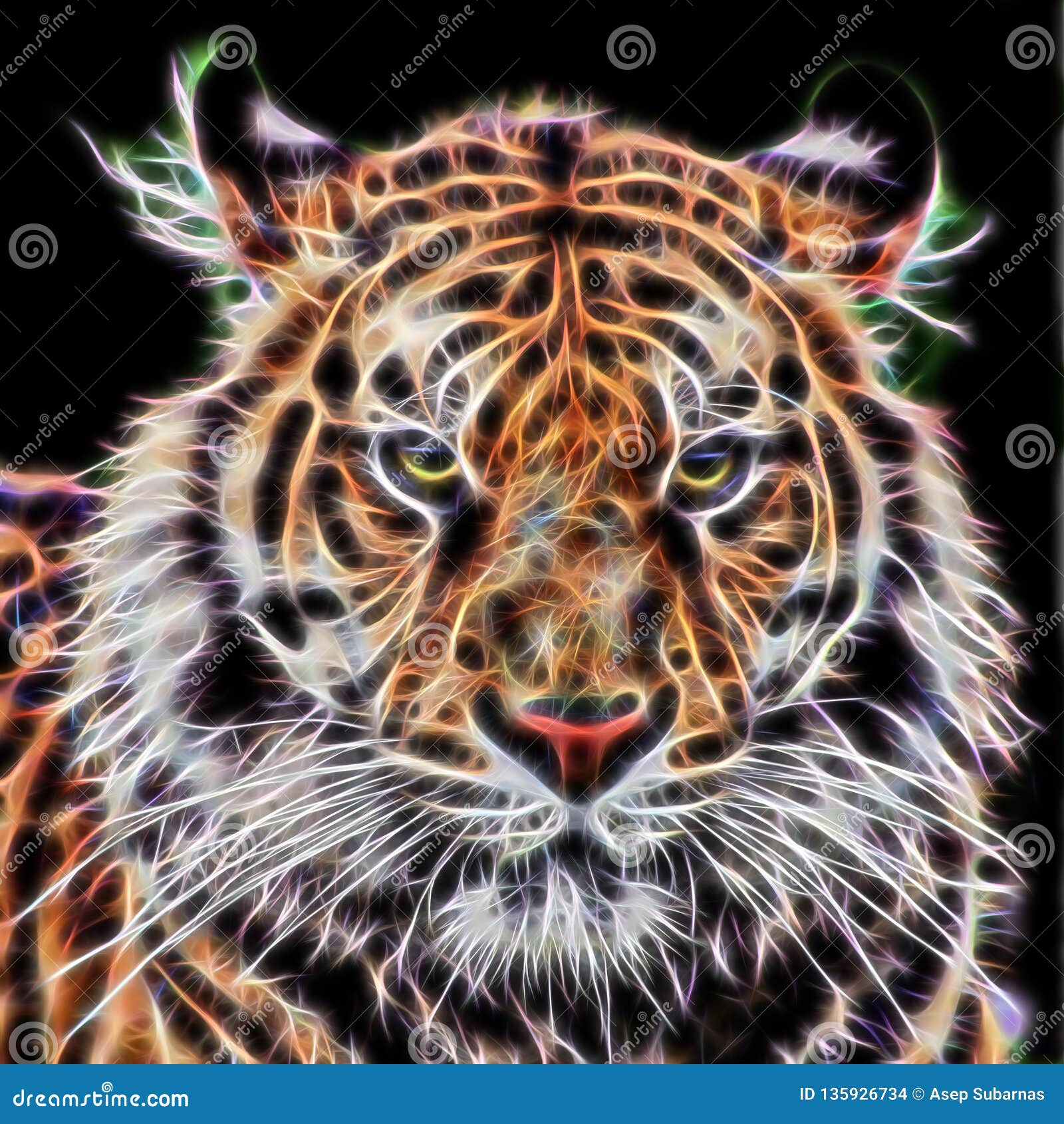 TIGER NEON LIGHT ART stock illustration. Illustration of neon - 135926734