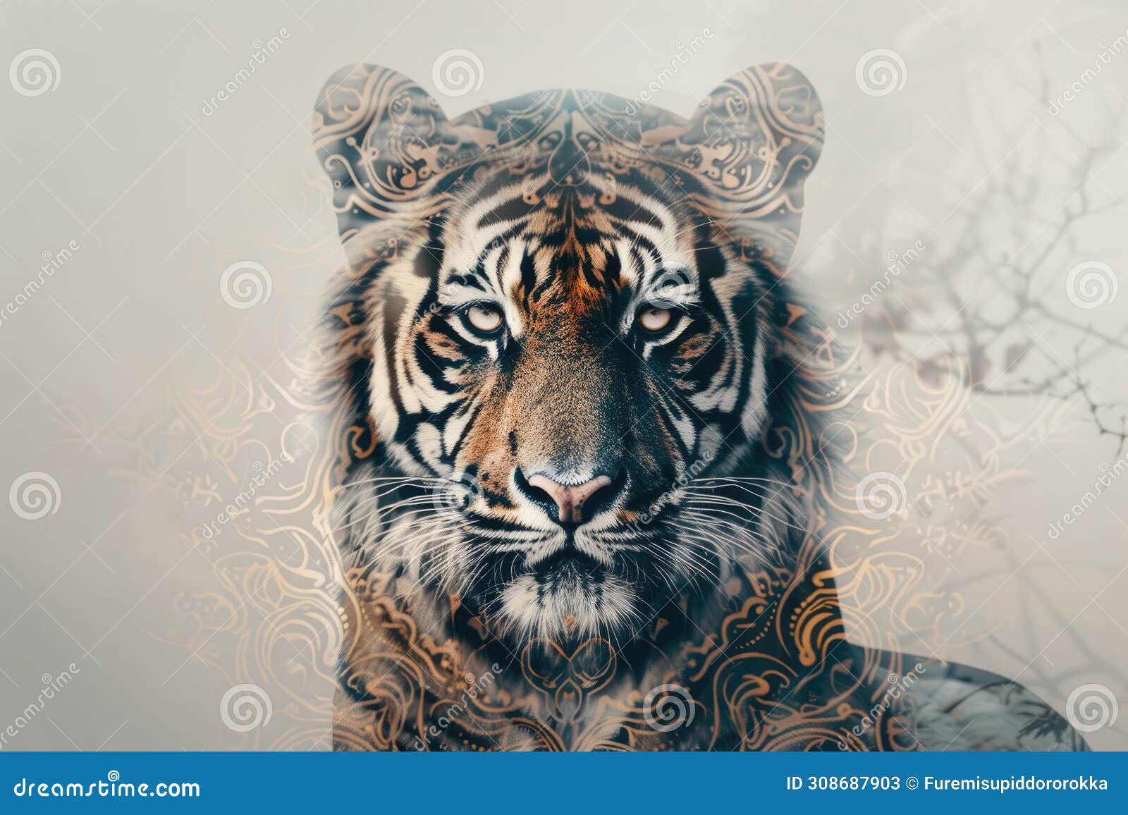 A Tiger Overlaid with the Intricate Patterns of a Mandala Design in a ...