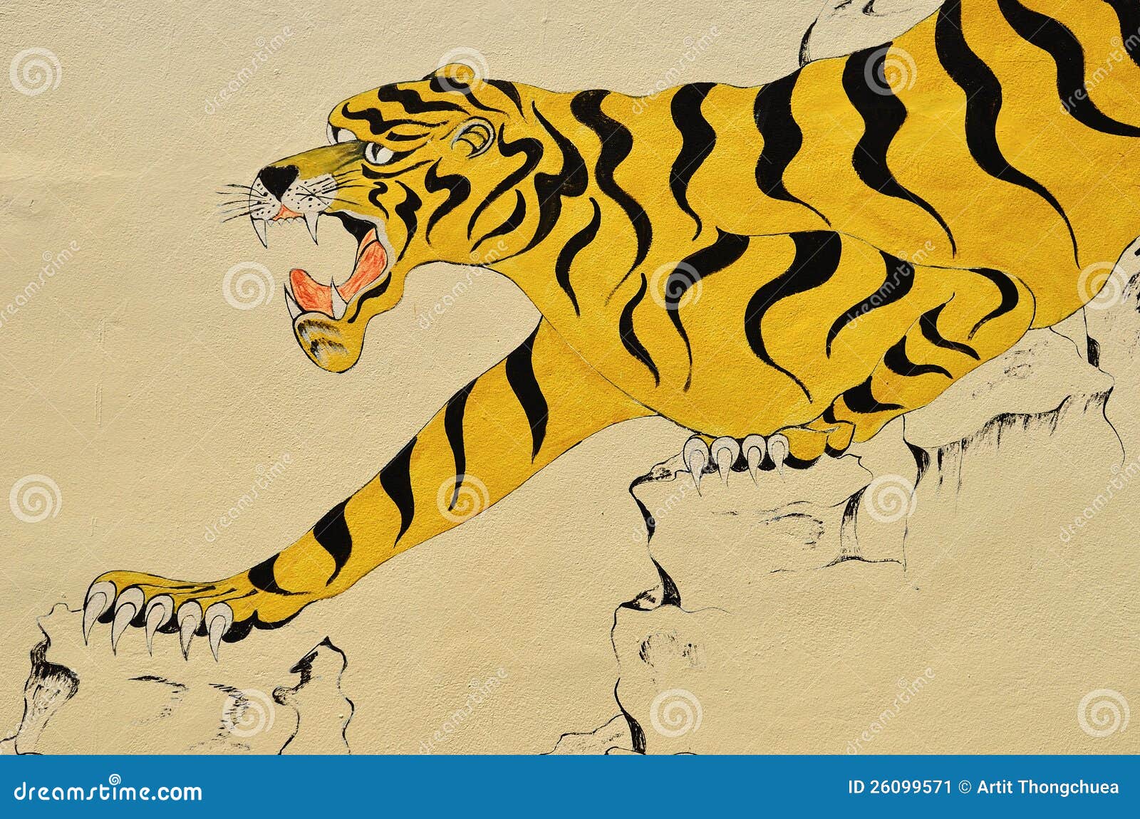 Tiger Painting on Wall in Thai Temple Stock Image - Image of abstract ...
