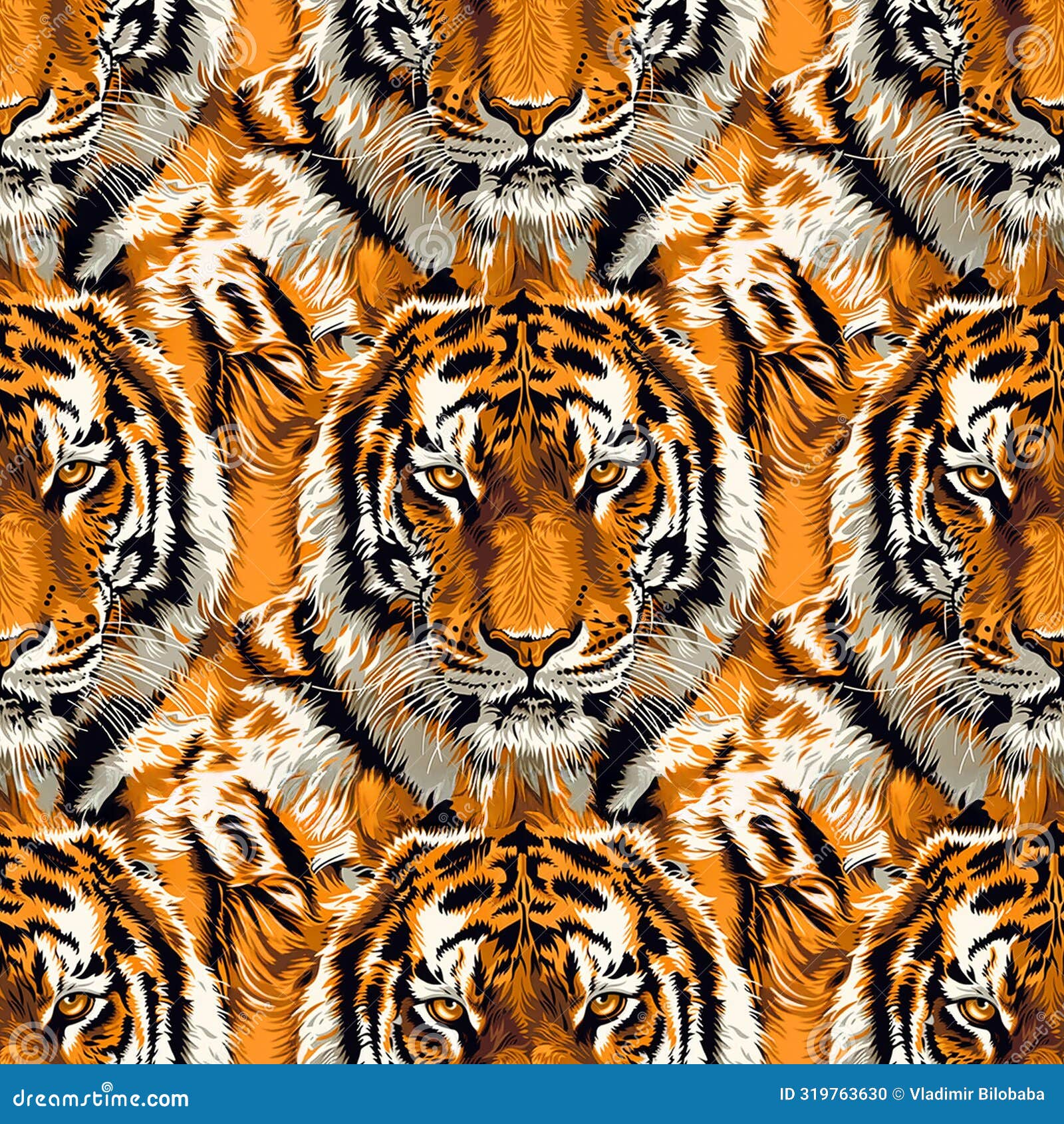 Tiger Pattern on Orange Background Seamless Stock Illustration ...