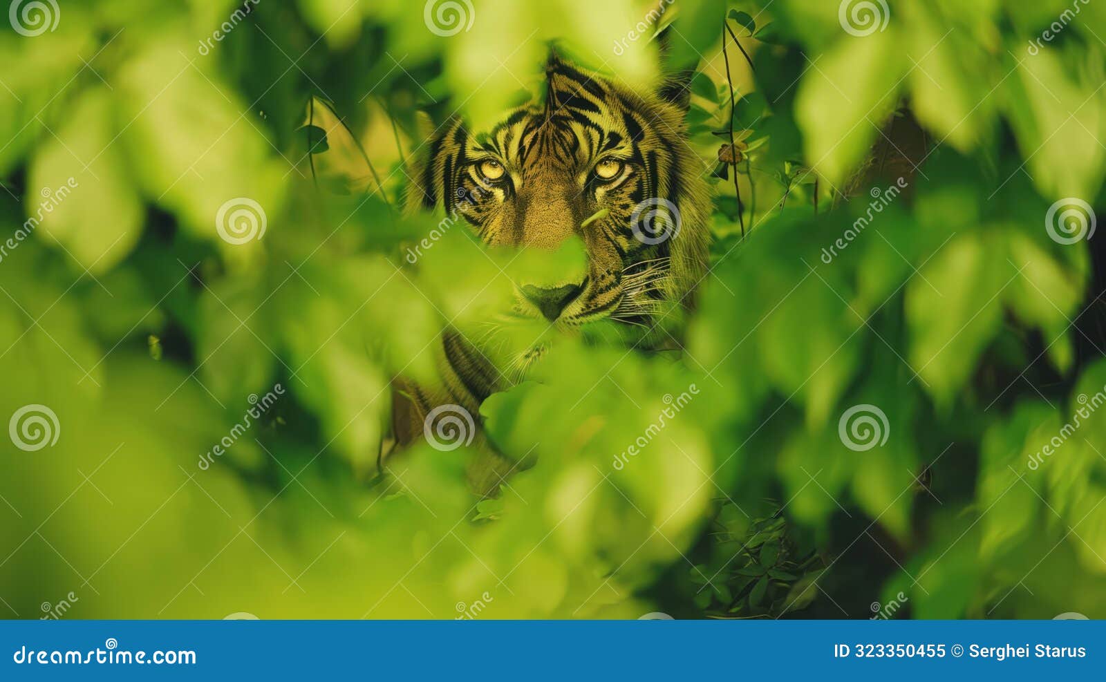 A Tiger Peeking Out from Behind a Tree in the Woods, AI Stock Image ...