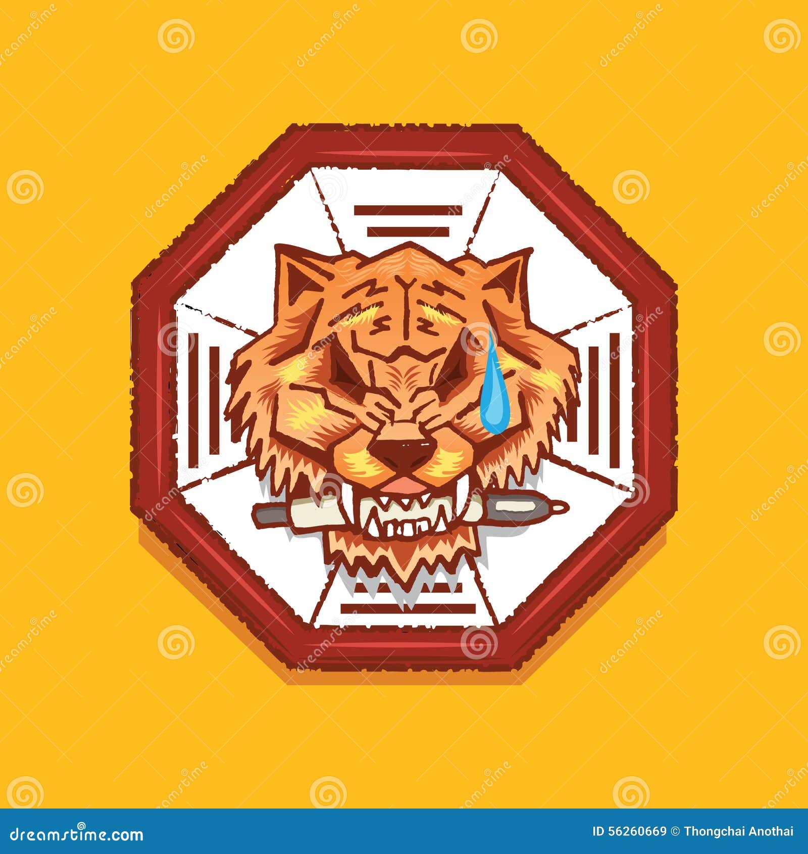 Tiger with Pen Tablet in Mouth Stock Vector - Illustration of power ...